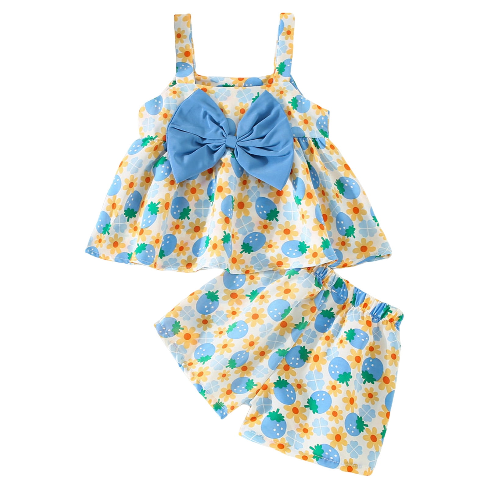 Toddler Girl Outfits Summer Sleeveless Bowknot Strawberry Prints Tops ...