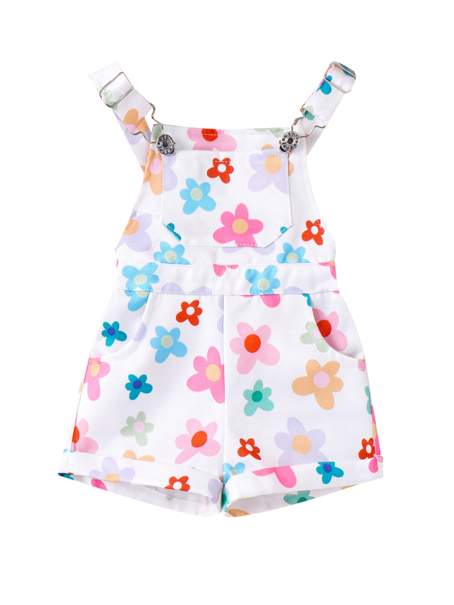 Toddler Girl Overalls Shorts 6M 12M 18M 2T 3T 4T Kids Clothes Floral Print Pocket Front ...