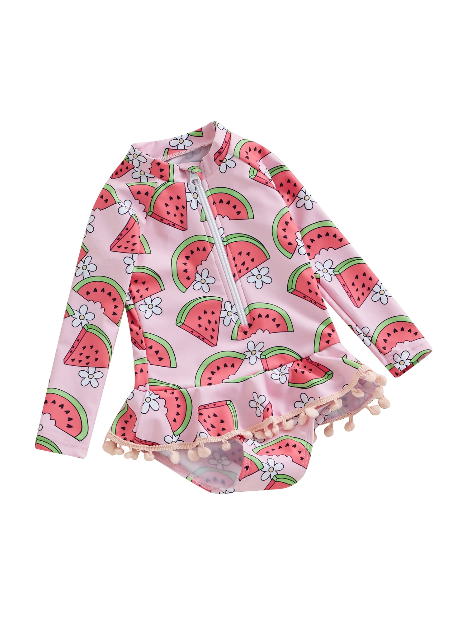 Toddler Girl Rash Guard Swimsuit Cute Floral Print Zip Up Bathing Suit ...