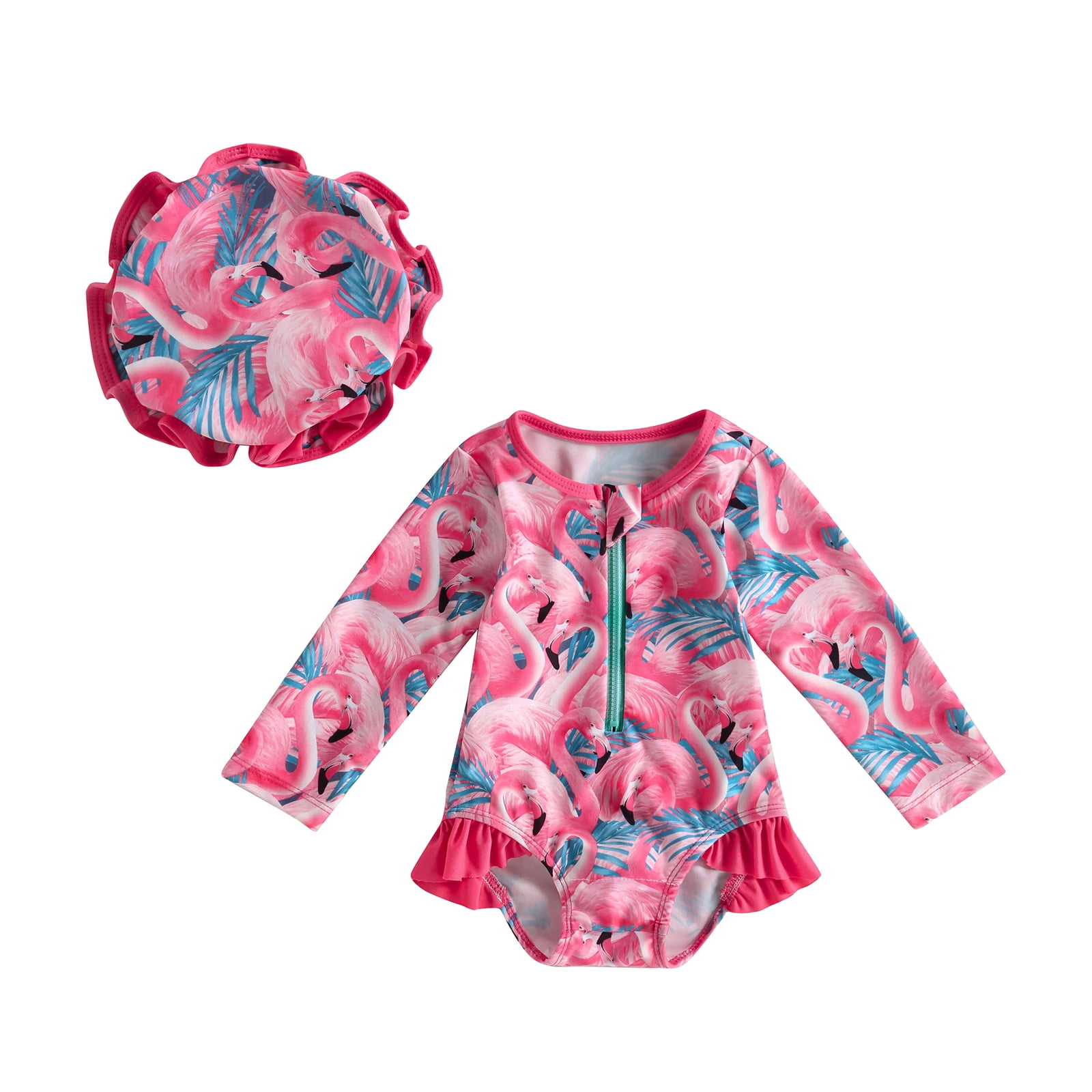 Toddler Girl Rash Guard Swimsuit, Long Sleeve Strawberry Print Bathing Suit + Sun Hat 6 Months-3 ...