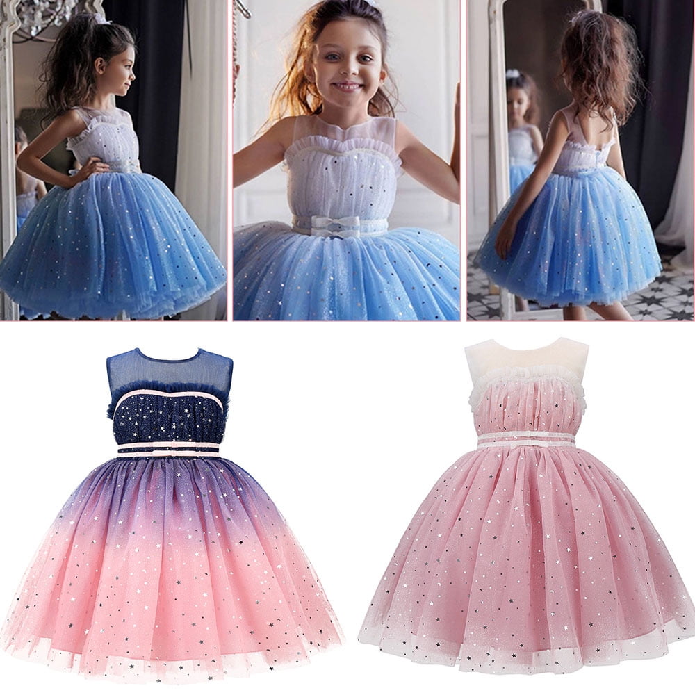 Toddler Girl Sequins Dress Sleeveless Stars Print Mesh Tulle Layered ...