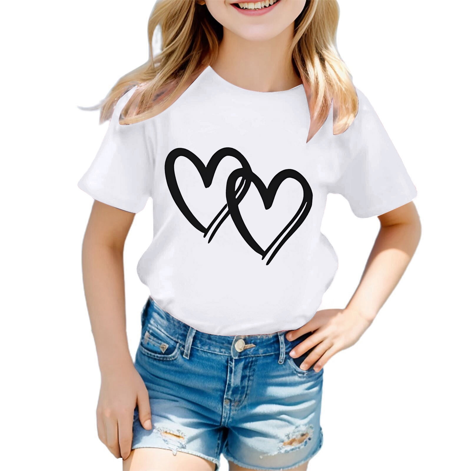 Toddler Girl Shirts Round Neck Cartoon Print Short-Sleeve T-Shirt Loose ...