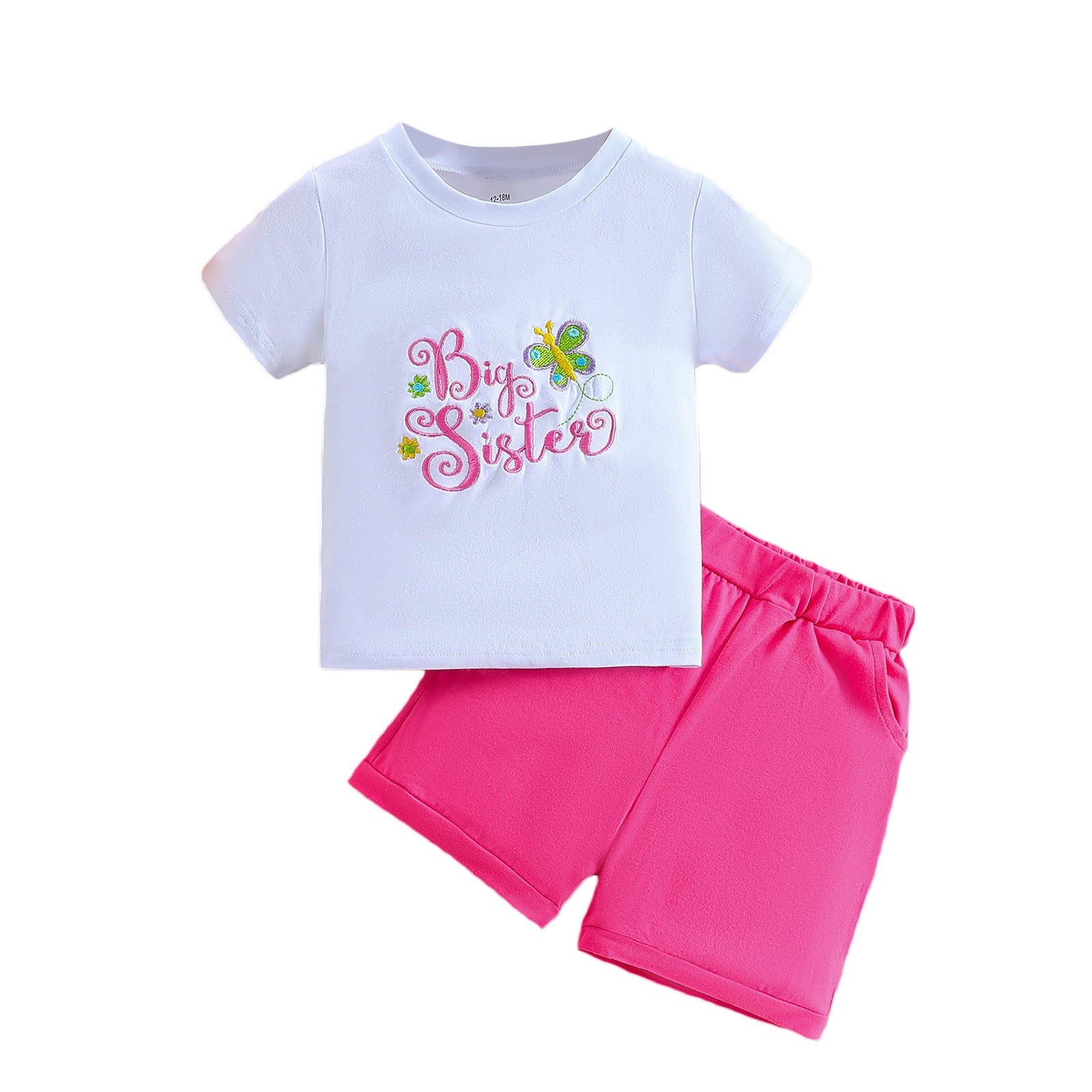 Toddler Girl Summer Outfit Letter Crown Embroidery Short Sleeve Round ...