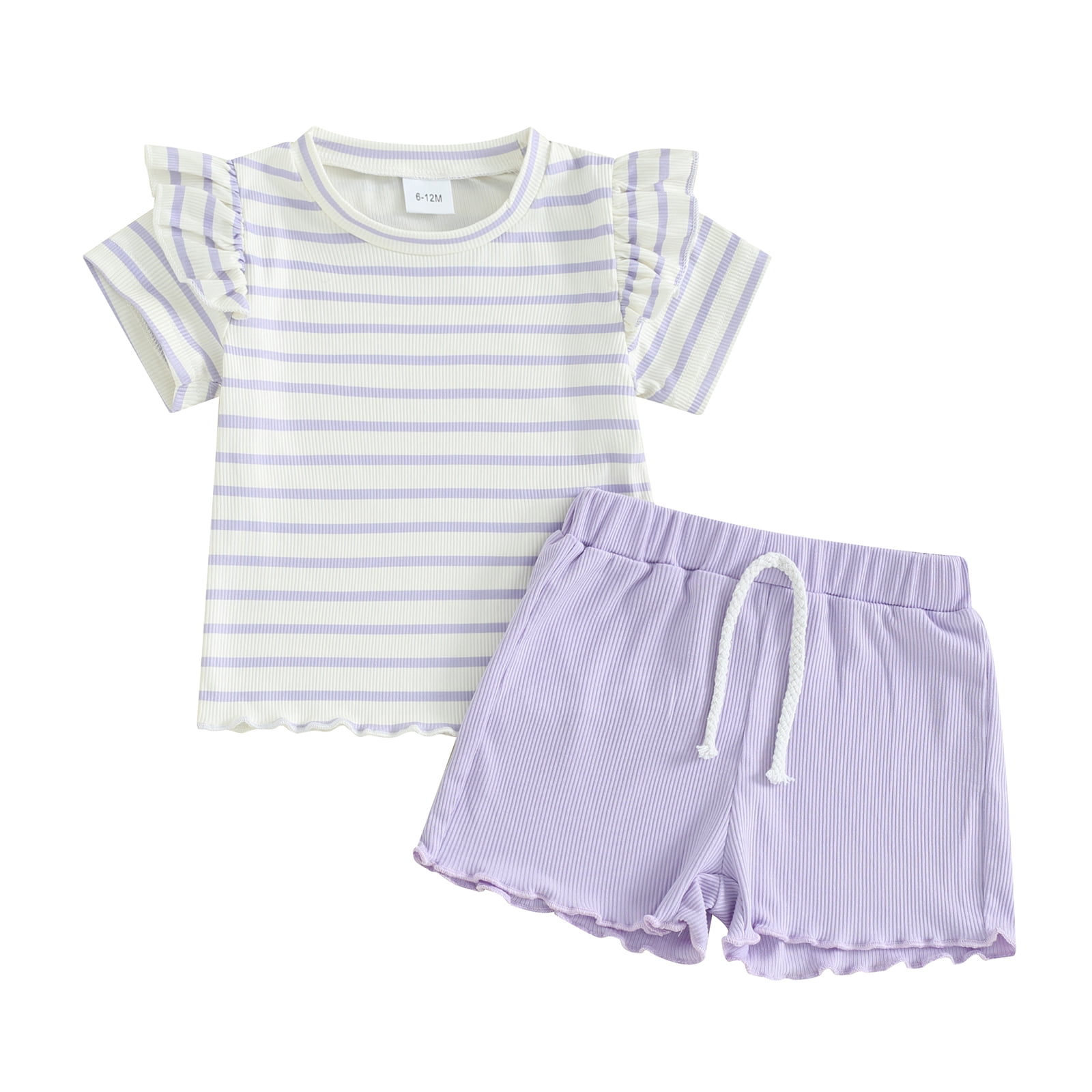 Toddler Girl Summer Outfits, 6 12 18 24M 3 4T Crew Neck Short Sleeve Striped Tops + Elastic ...