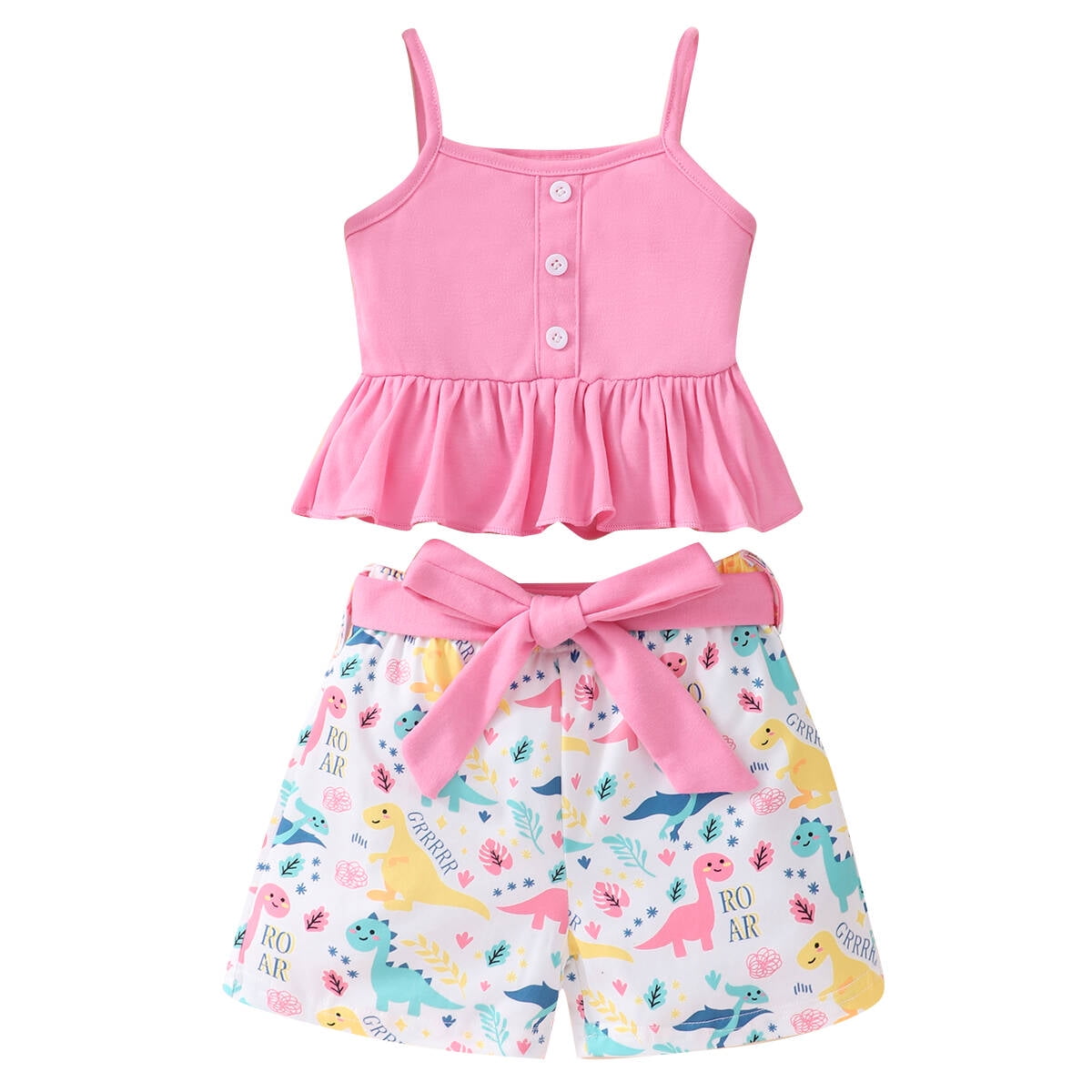 Toddler Girl Summer Outfits Pink Dinosaur Short Sets Kids Dino Clothes ...