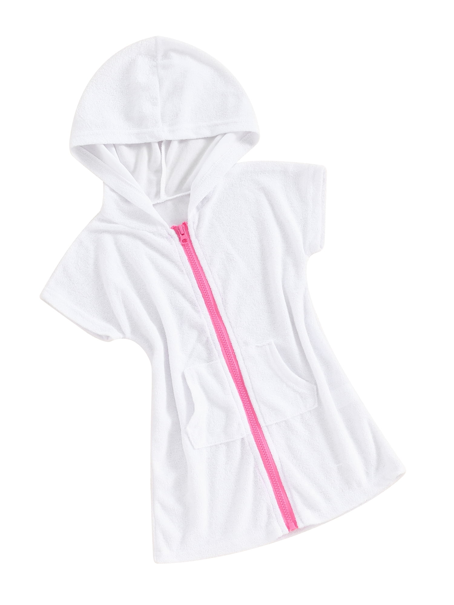 Toddler Girl Swim Cover Up Short Sleeve Solid Color Zip Up Beach Cover ...