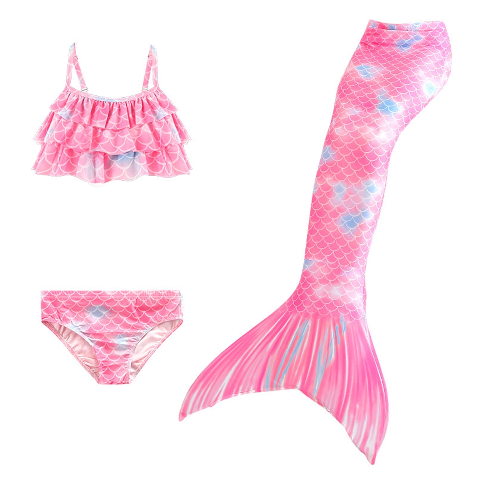 Toddler Girl Swimsuit 3 Pieces Fish Tail Outfits Strap Swimwear Briefs ...