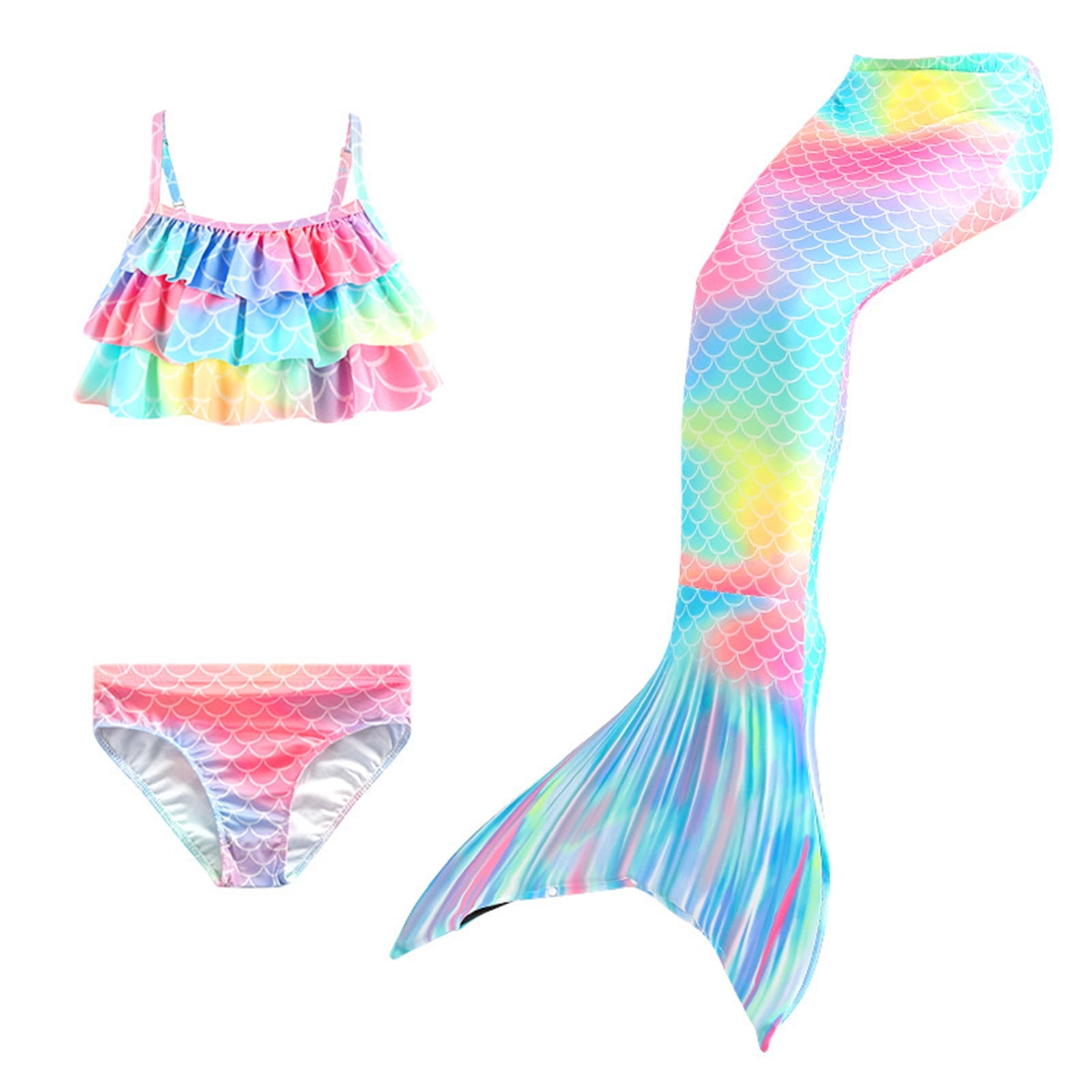 Toddler Girl Swimsuit 3 Pieces Fish Tail Outfits Strap Swimwear Briefs ...
