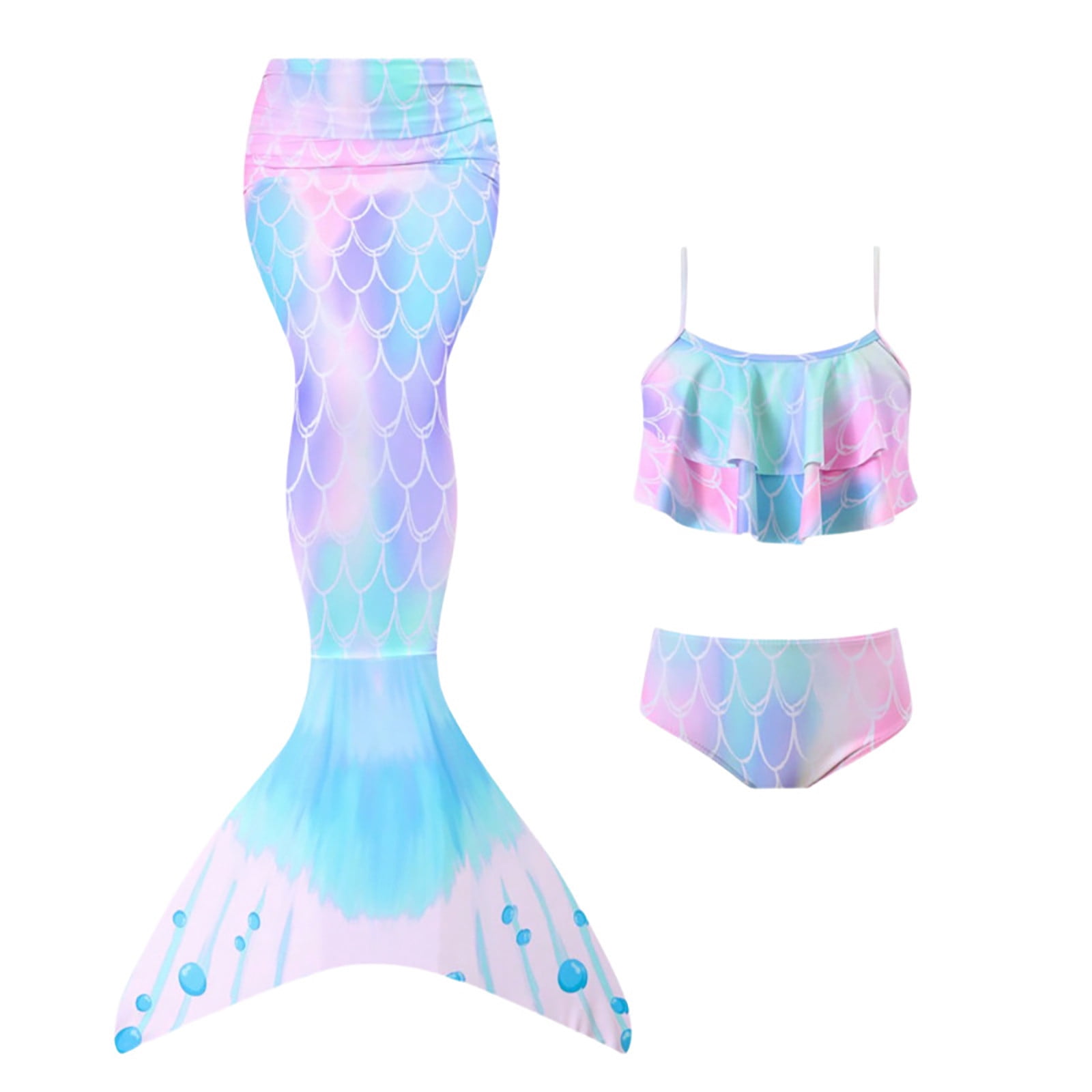 Toddler Girl Swimsuit Fish Scale Bikini Outfits 3 Pieces High Waisted ...