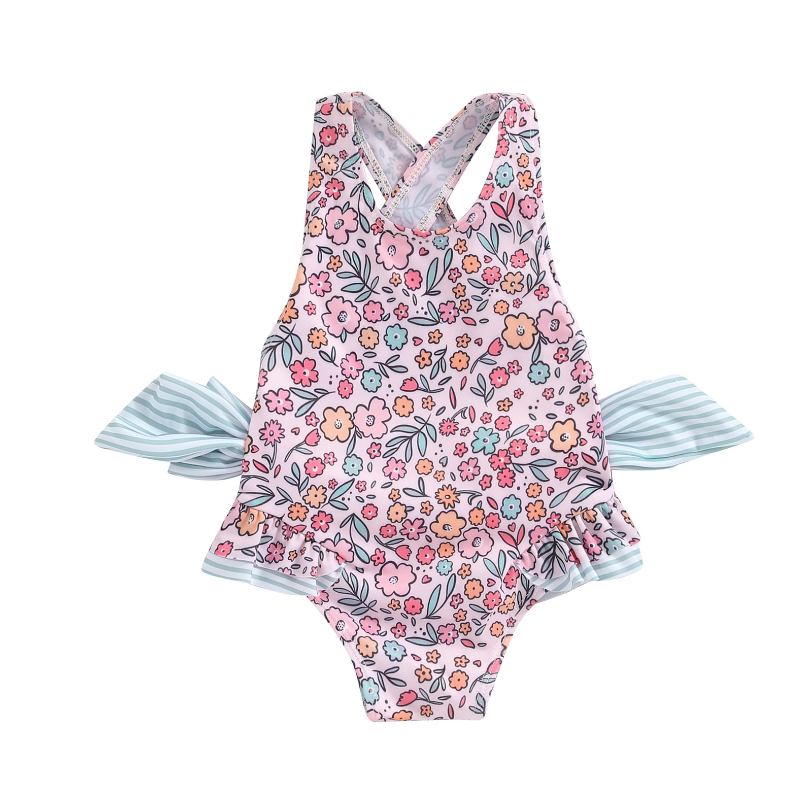 Toddler Girl Swimsuit Floral Print Sleeveless U-Neck Swimwear Cute ...