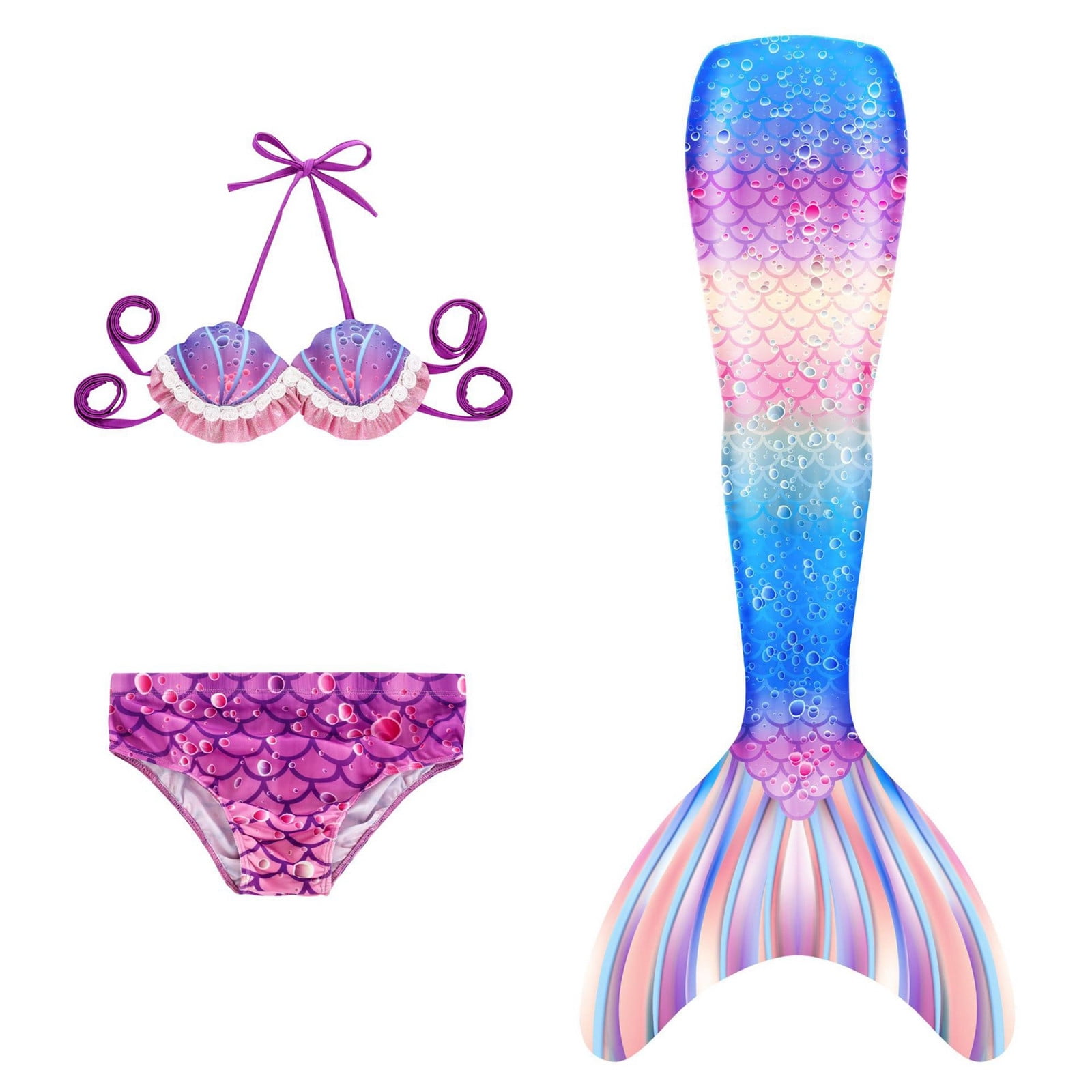 Toddler Girl Swimsuit Gradient Fish Scale Bikini Outfits 3 Pieces ...