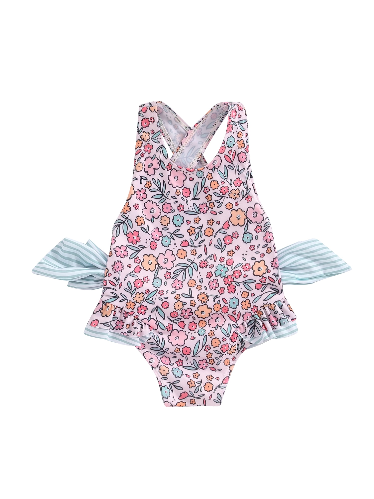 Toddler Girl Swimsuit One Piece Swimwear Ruffle Sleeveless Baby Bathing ...