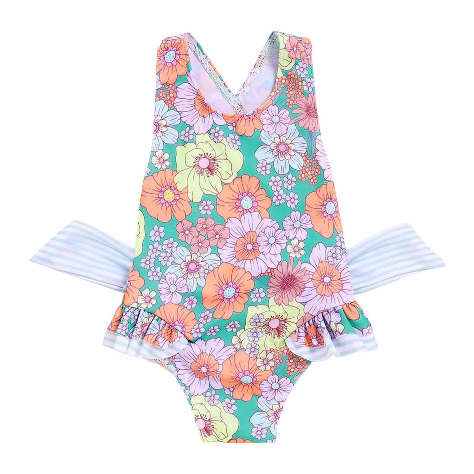 Toddler Girl Swimsuit Summer Kids Girls Swimwear Floral Prints Ackless ...