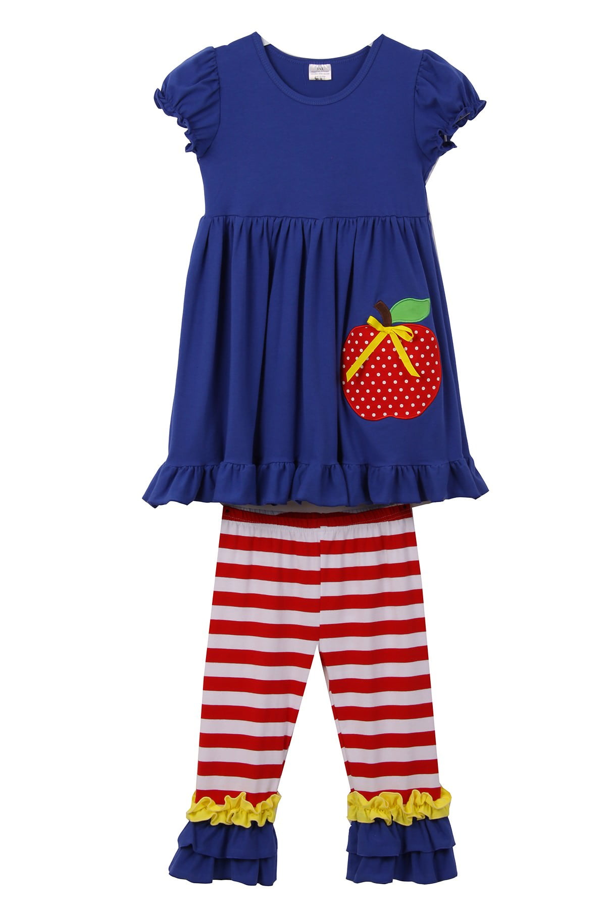 Toddler Girls 2 Pieces Dress Pant Set Ruffle Apple Stripe Pant Kids ...