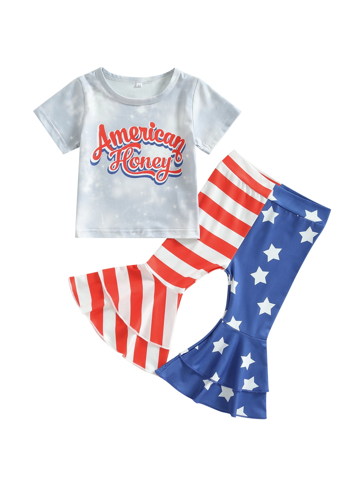 Toddler Girls 4th of July Outfits Letters Print Short Sleeve Tops ...