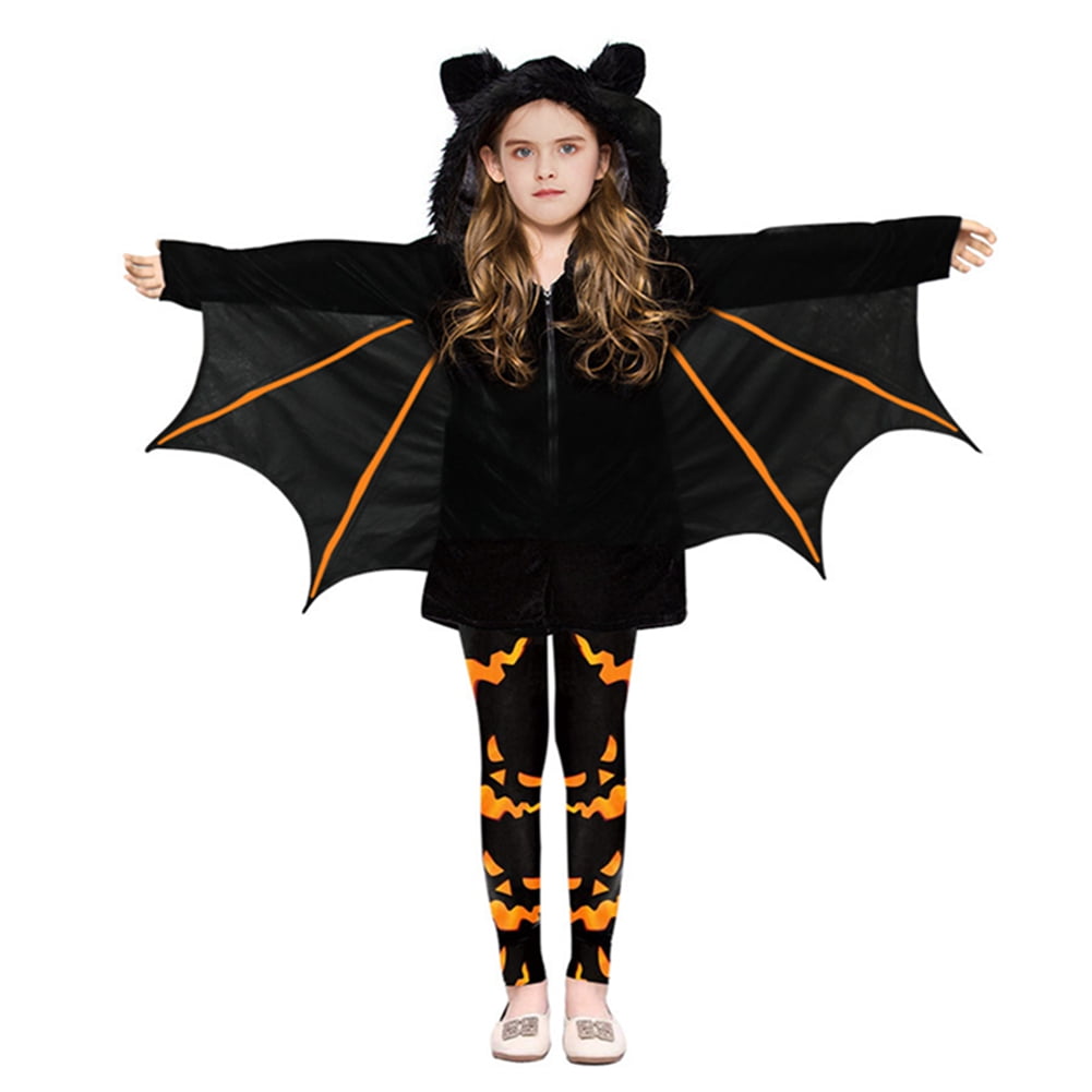 Toddler Girls Bat Costume, Hooded Jumpsuit with Batwing Cloak and Long ...