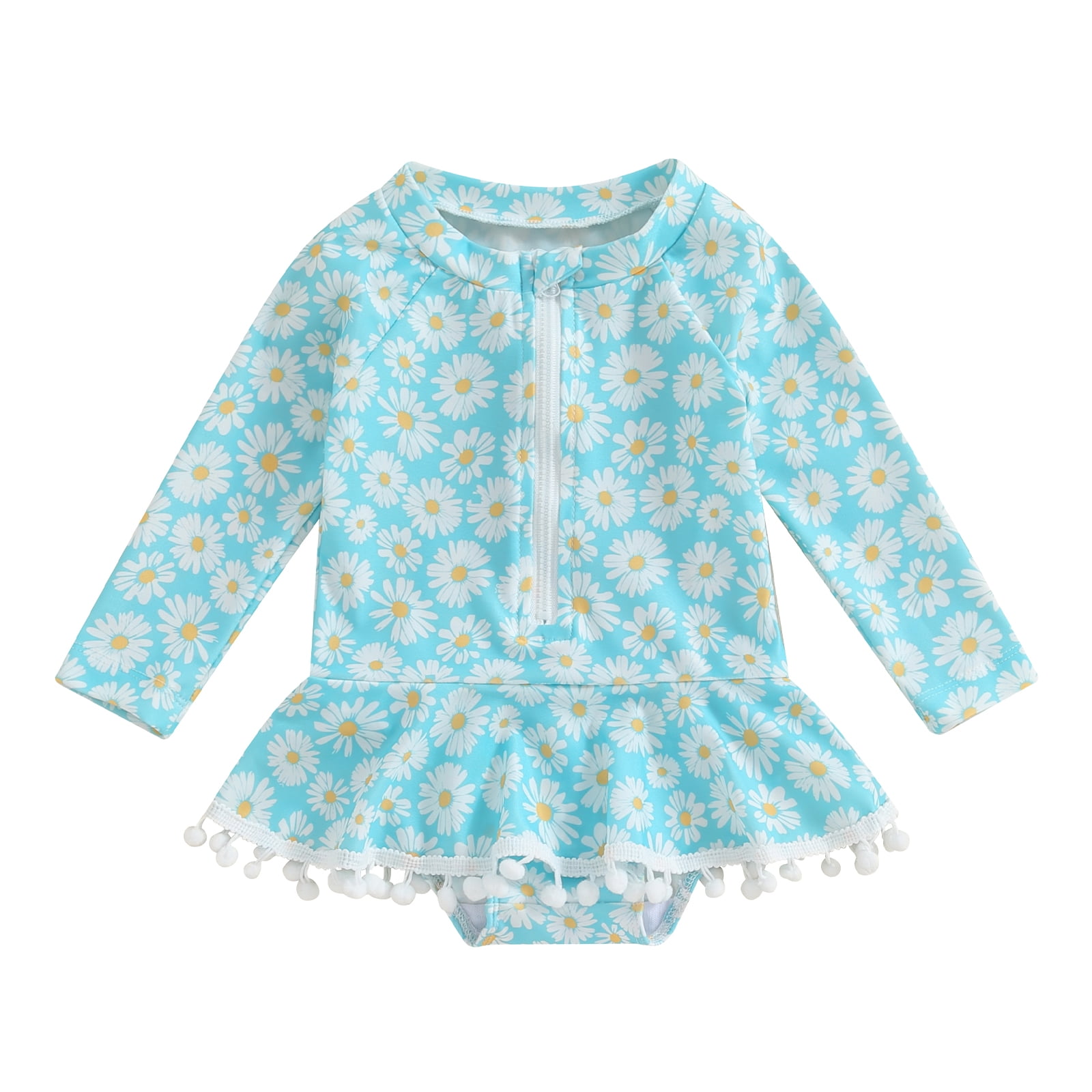 Toddler Girls Bikini Beach Swimwear Long Sleeve O Neck Daisy Print ...