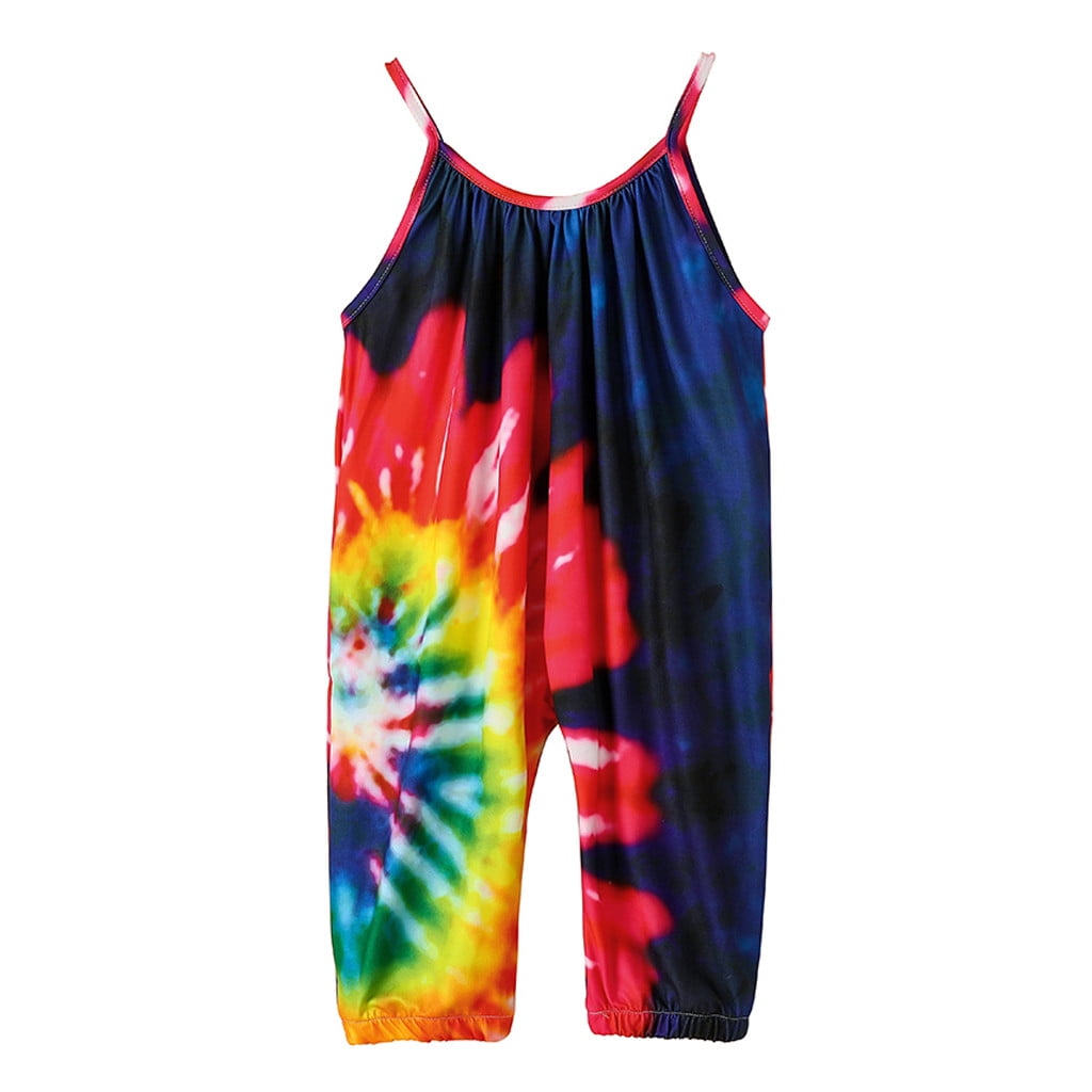 Toddler Girls Bodysuit Tie Dye Rainbow Wide Shoulder Strap Kids ...