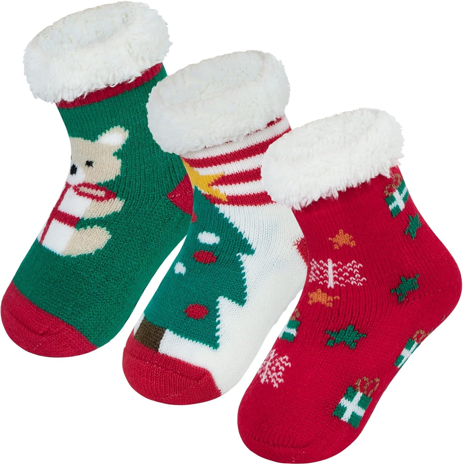 Toddler Girls Boys Christmas Socks with Grips Cotton kids Slipper Socks ...