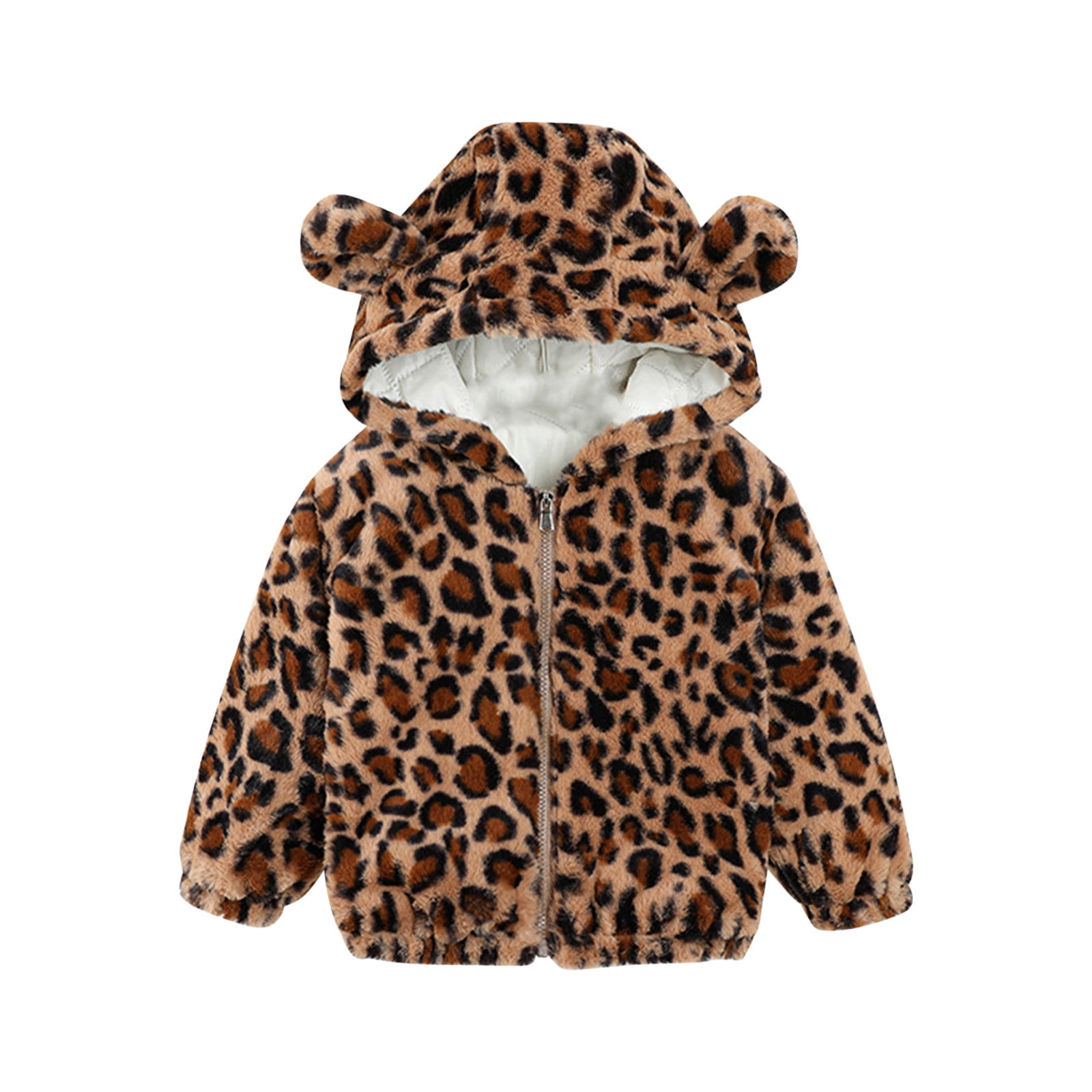 Toddler Girls Boys Leopard Fleece Jacket Long Sleeve Full Zipper Kids ...