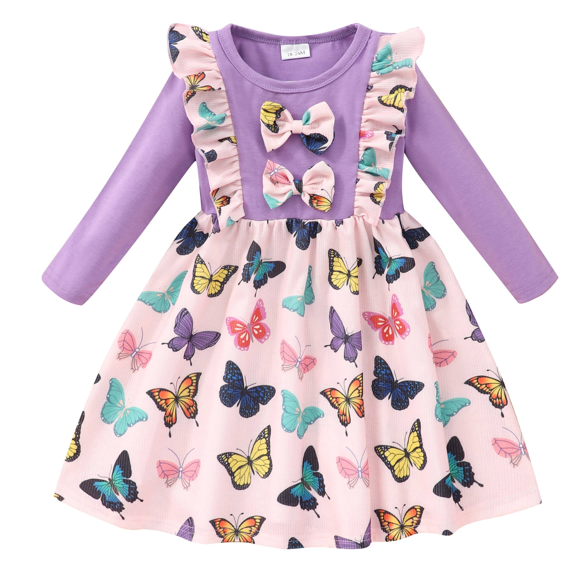Toddler Girls Butterfly Dress Splicing Ruffles Bowknot Dresses for ...