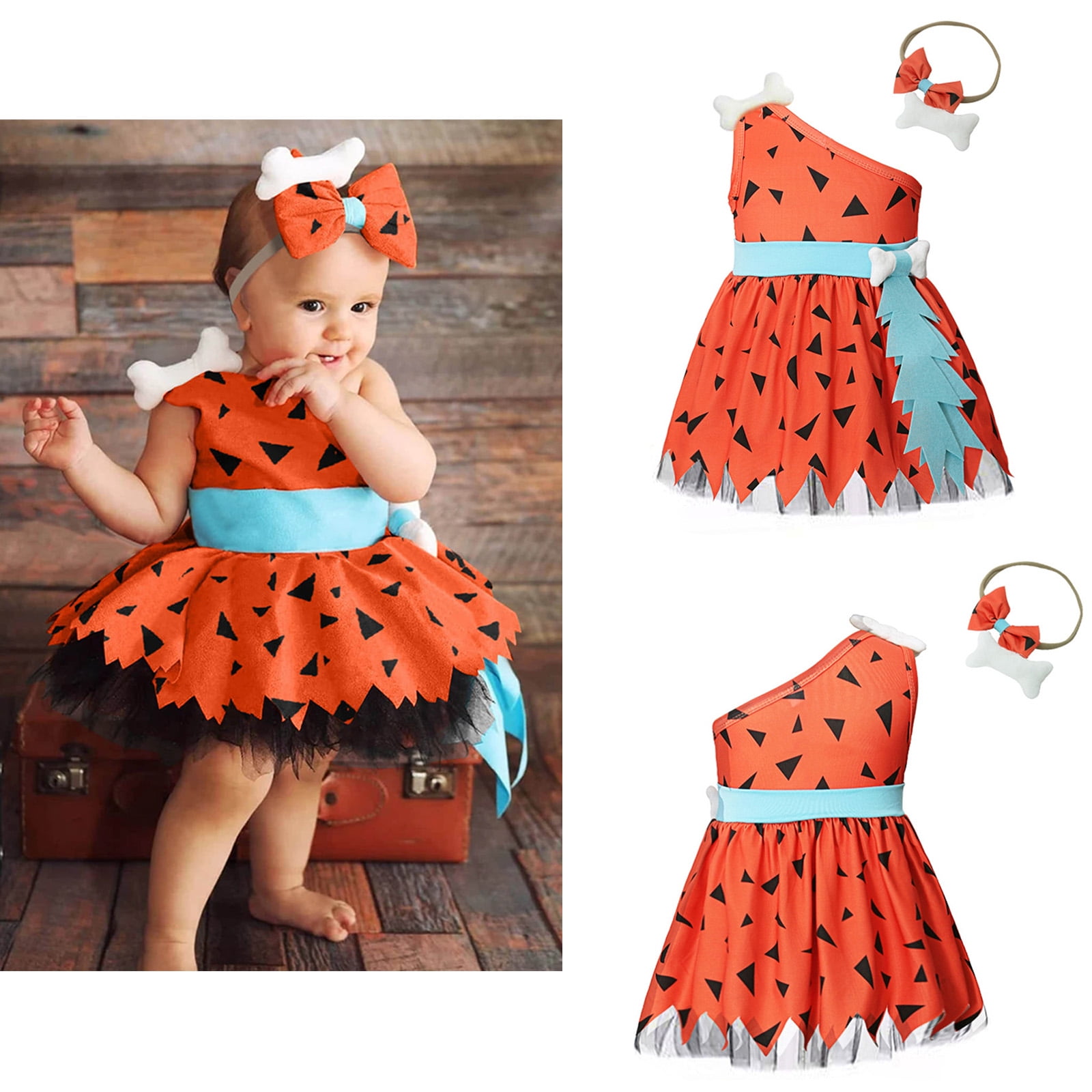 Toddler Girls Caveman Costume Dog Bones Historical Stone Age Birthday ...