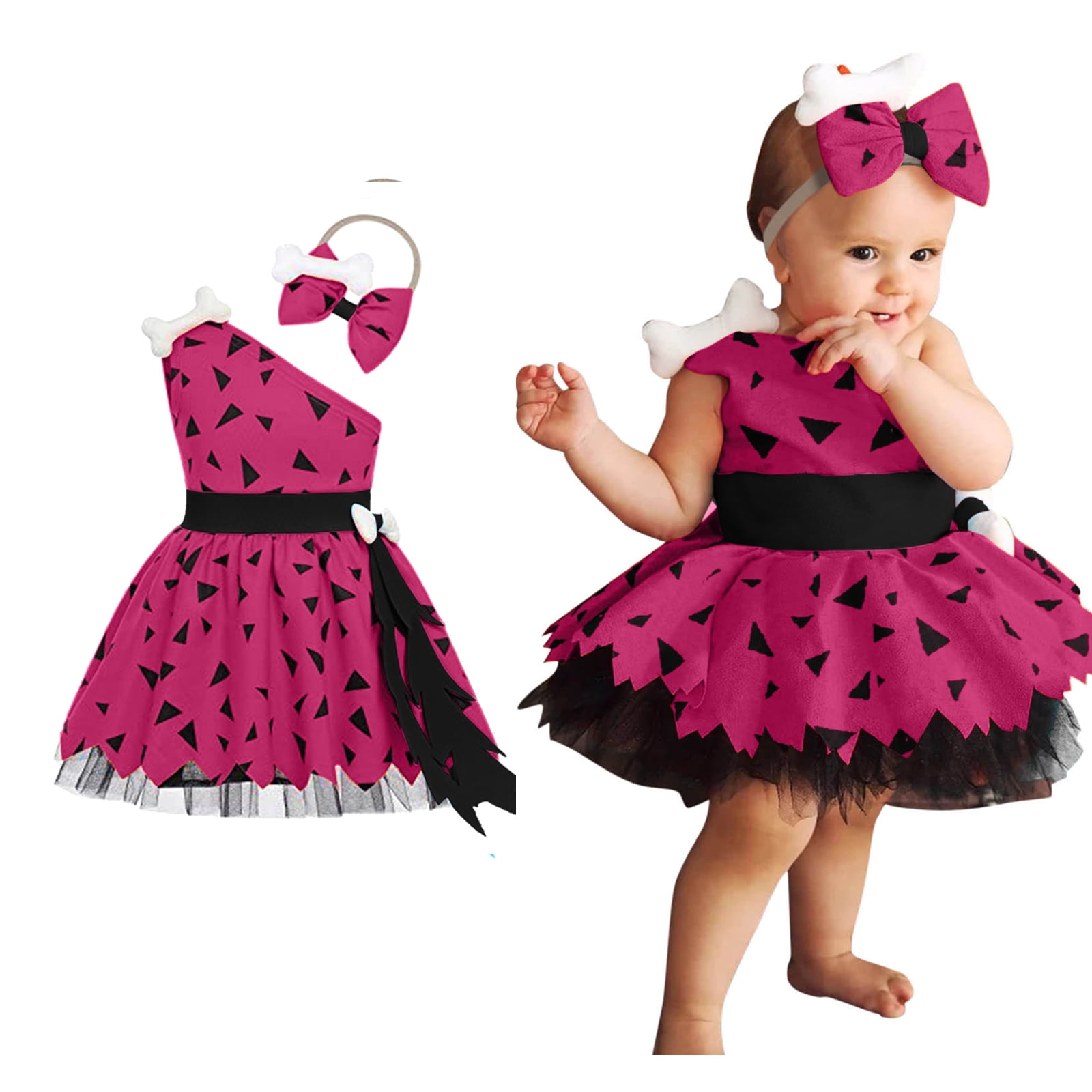 Toddler Girls Caveman Costume Dog Bones Stone Age Outfit Birthday ...