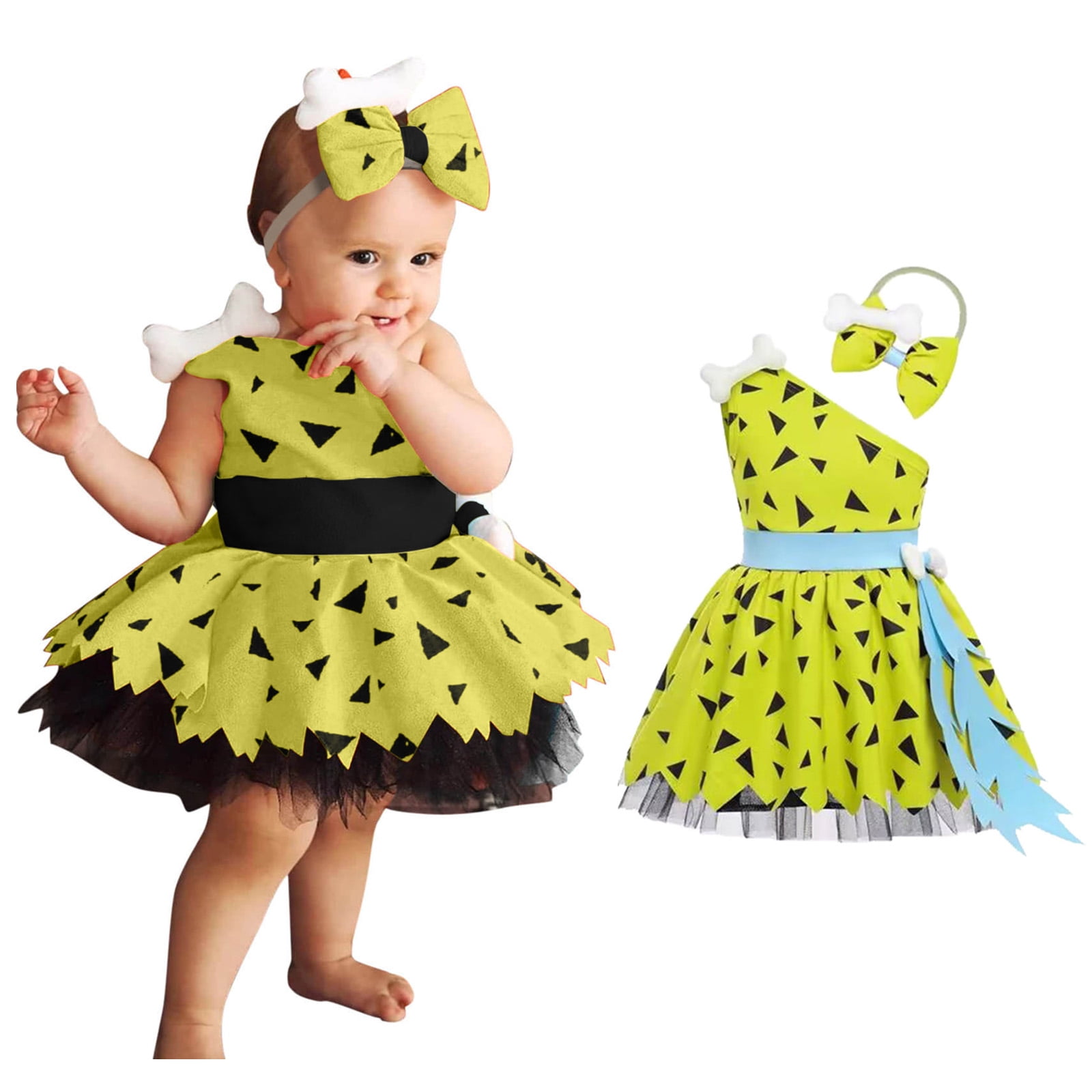 Toddler Girls Caveman Costume Dog Bones Stone Age Outfit Cavegirl Mesh ...