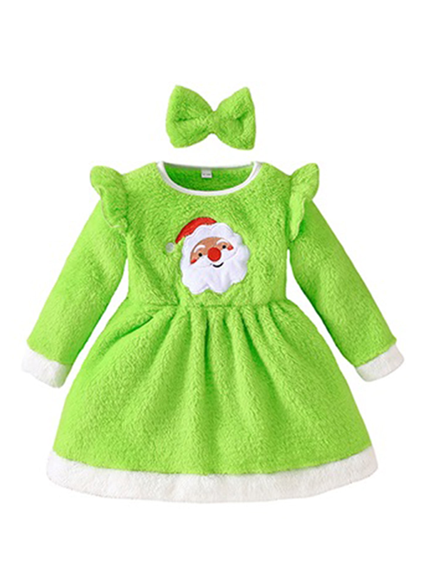 Toddler Girls Christmas Costume Fuzzy Santa Claus Dress Princess Dress ...