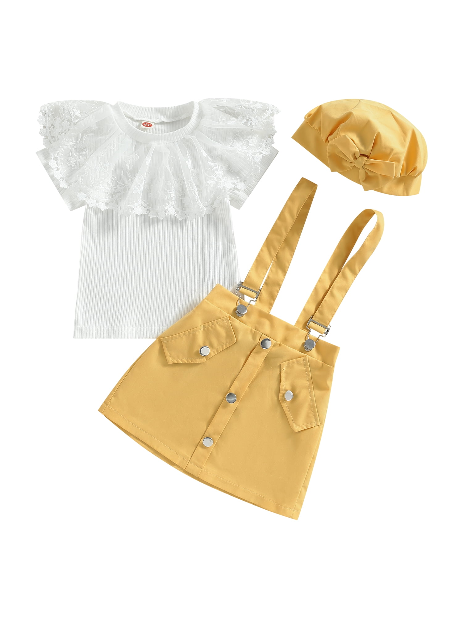 Toddler Girls Clothes Sets Knit Lace Ruffle Romper Button Skirts +Hat ...