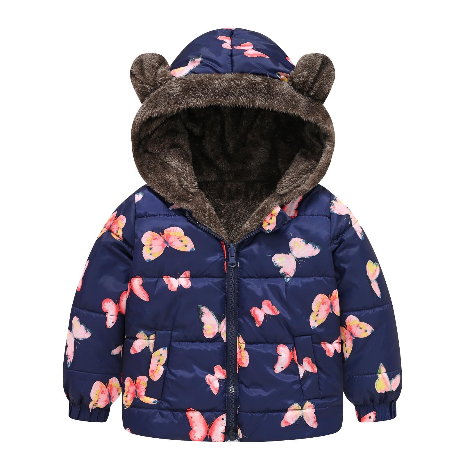 Toddler Girls Coat Kids Winter Hooded Cartoon Cute Prints Zipper Windproof Warm Thick Jacket ...