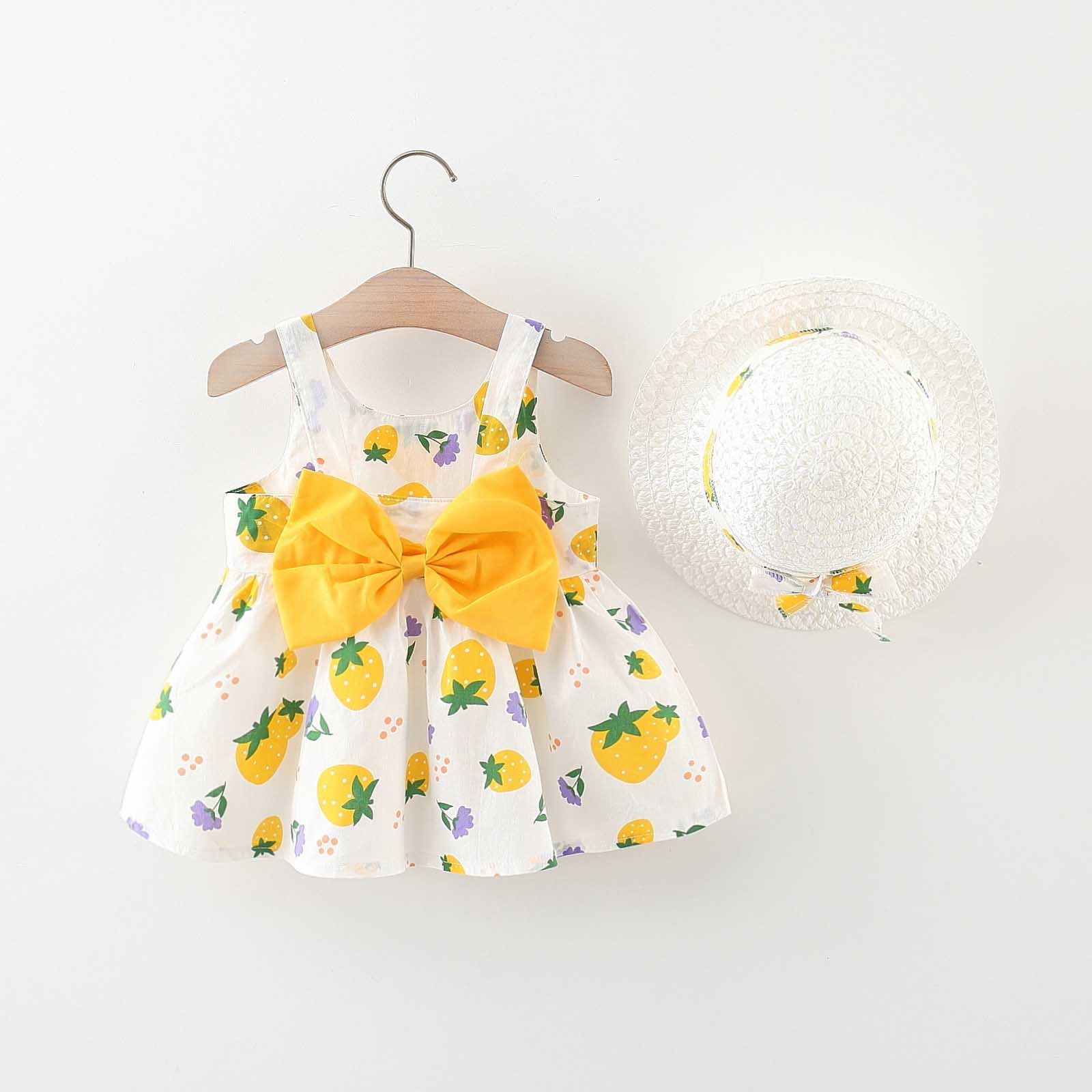 Toddler Girls Dress Strawberry Print Puff Sleeve Dress With 3D Flower ...