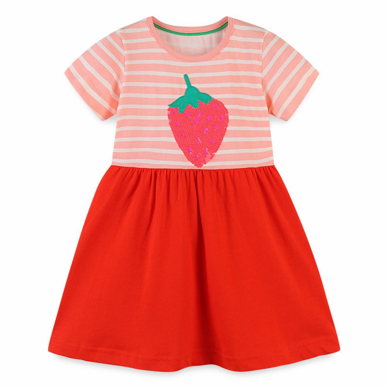 Toddler Girls Dress Summer Strawberry Print Striped T Shirt Skirt A ...