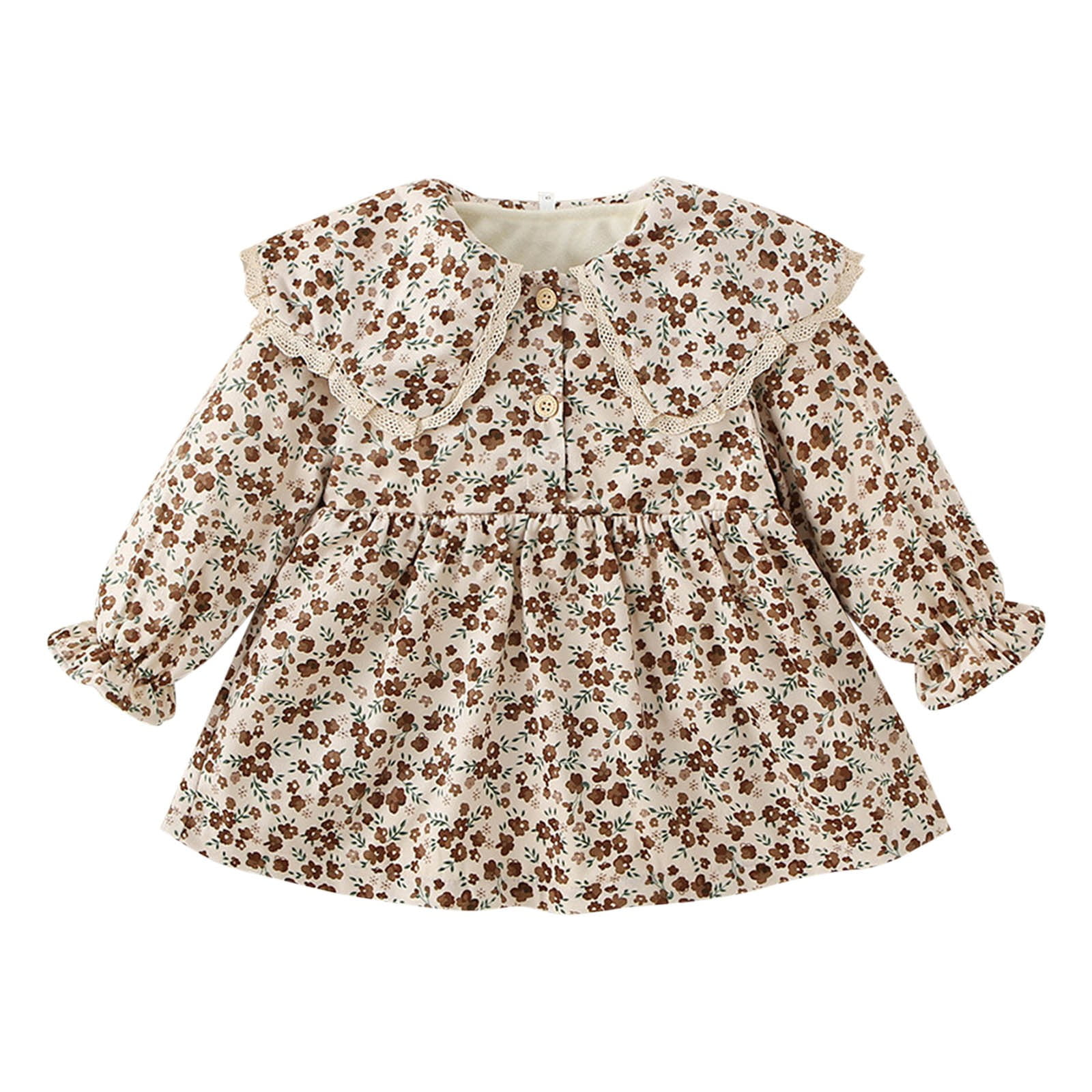 Toddler Girls Dresses Fall Long Sleeve Floral Prints Lace Ruffles Dance ...
