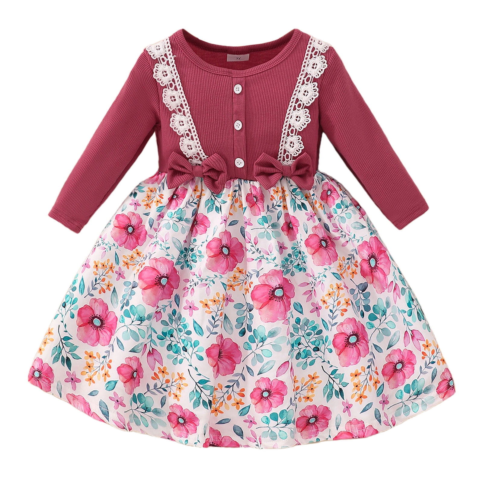 Toddler Girls' Dresses Long Sleeve Floral Prints Princess Dance Party ...