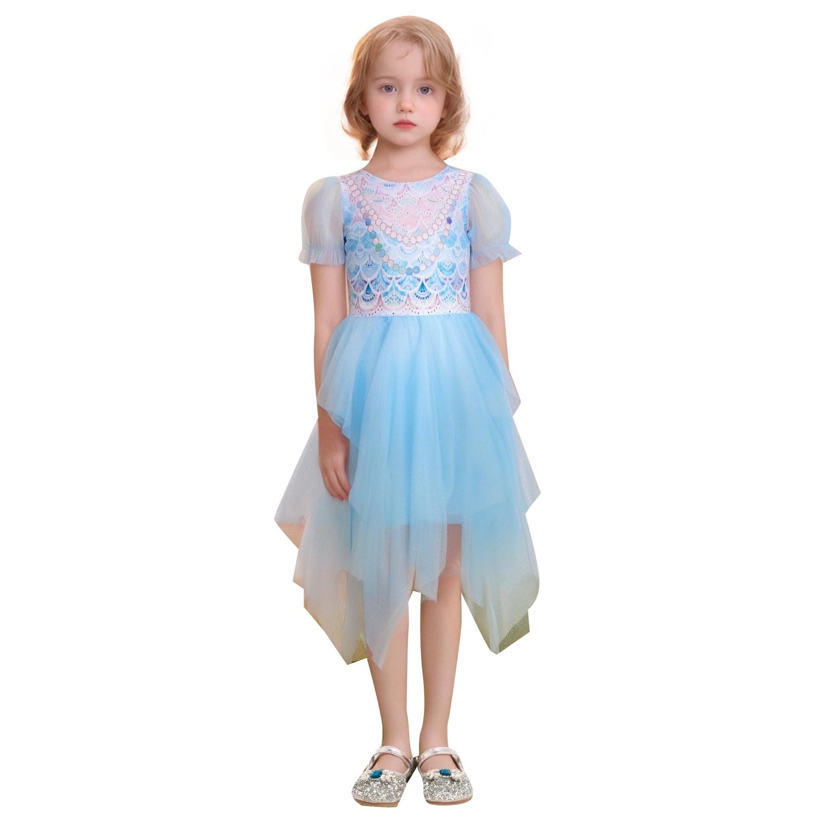 Toddler Girls Dresses Summer Sequin Puff Short Sleeve Elegant Layered ...