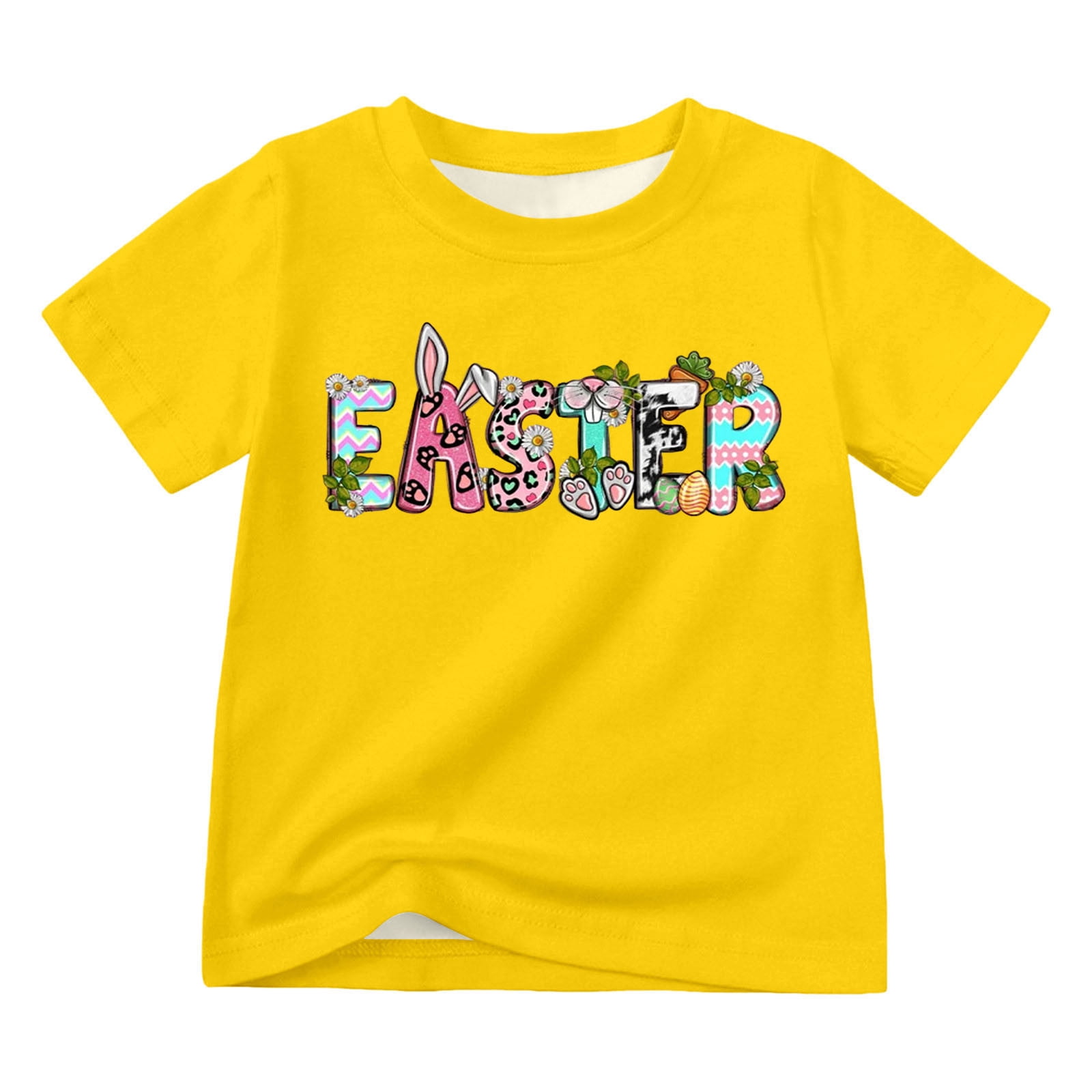 Toddler Girls Easter Bunny Graphic T-shirt Round Neck Soft Cotton Short ...