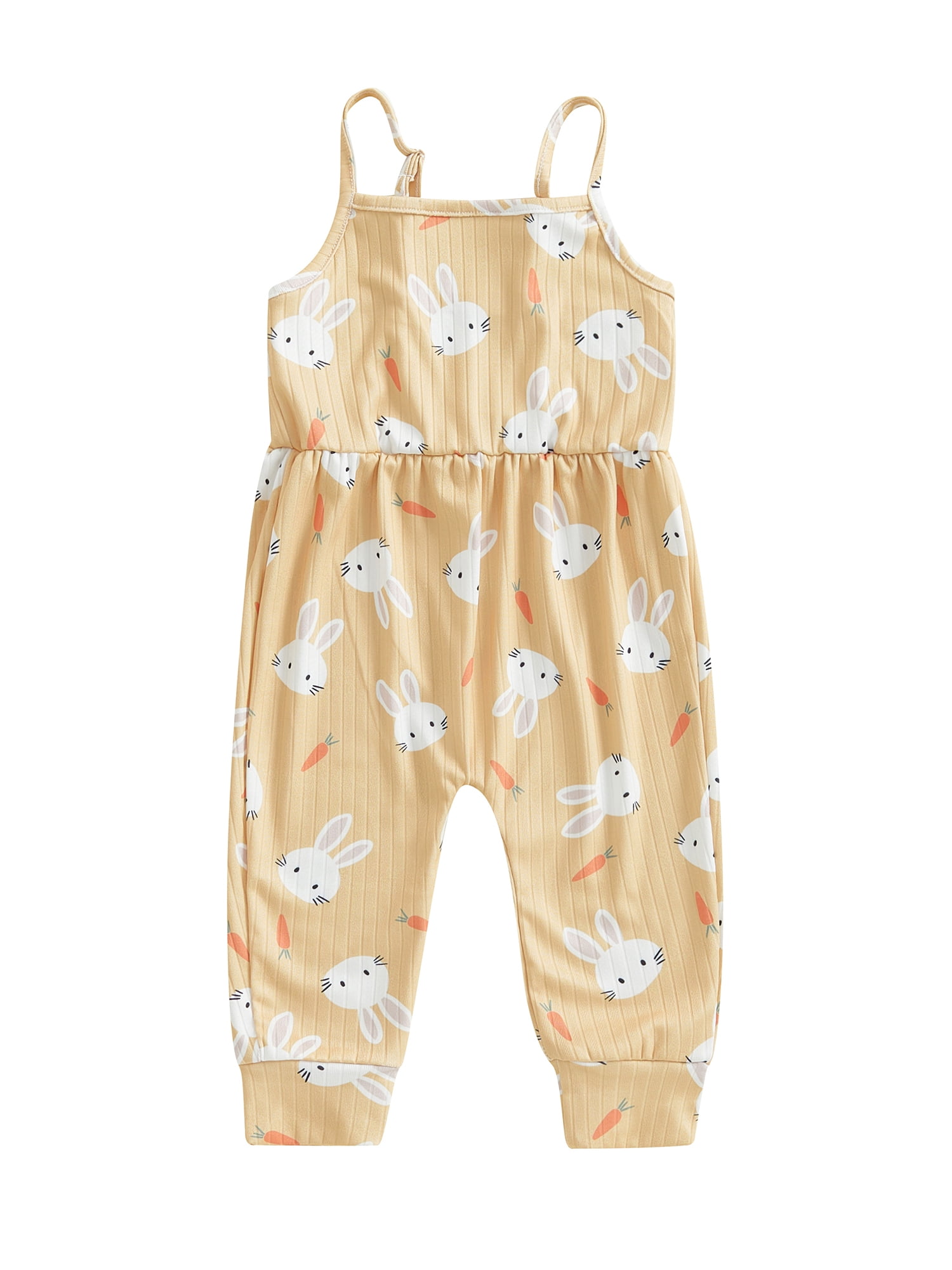 Toddler Girls Easter Romper, Flower/Rabbit Carrot Print Sleeveless Long ...