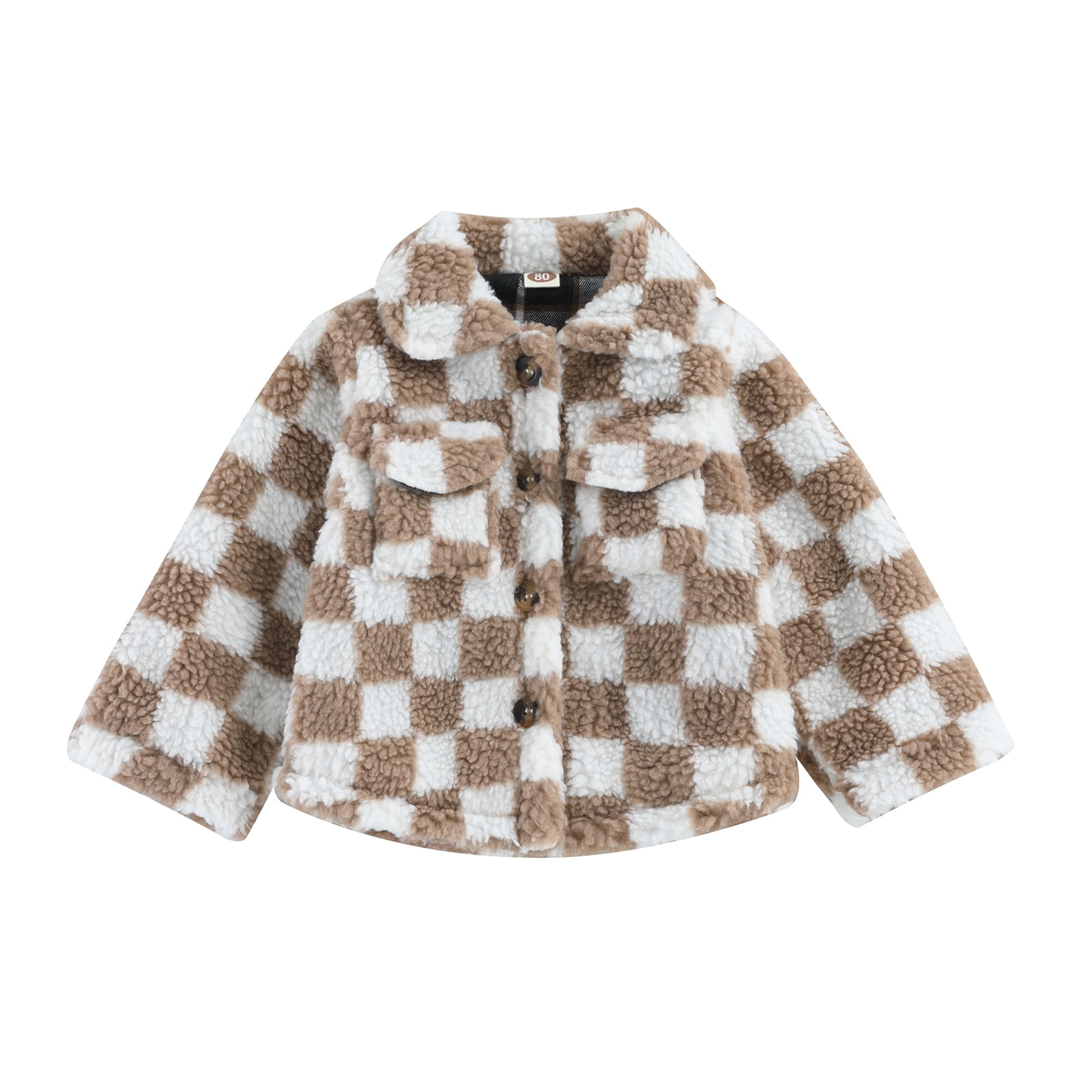 Toddler Girls Fleece Jacket Checkerboard Turn-Down Collar Long Sleeve ...