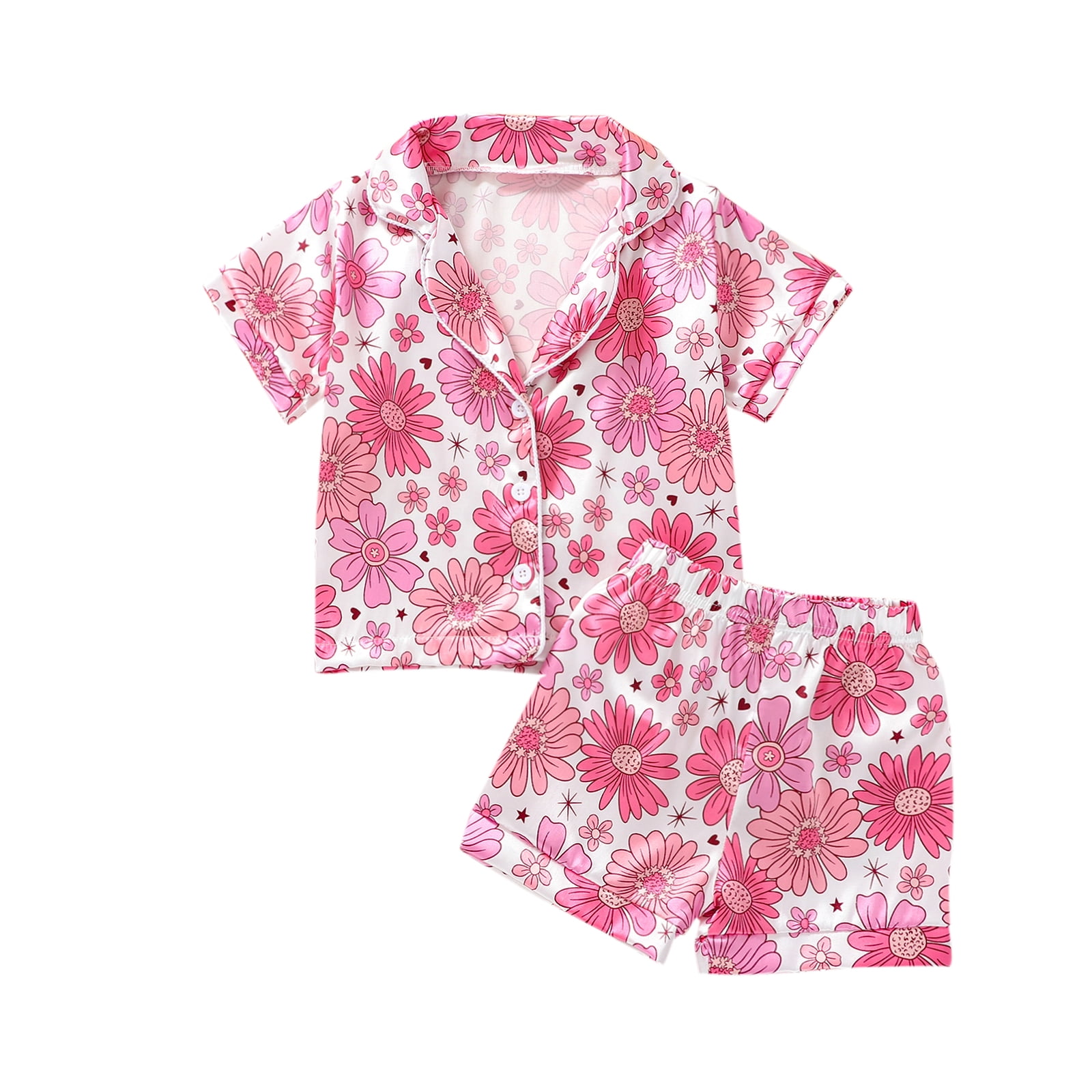 Toddler Girls Floral Silk Pajamas Short Sleeve Button-Up Top 12M 2Y 3Y ...