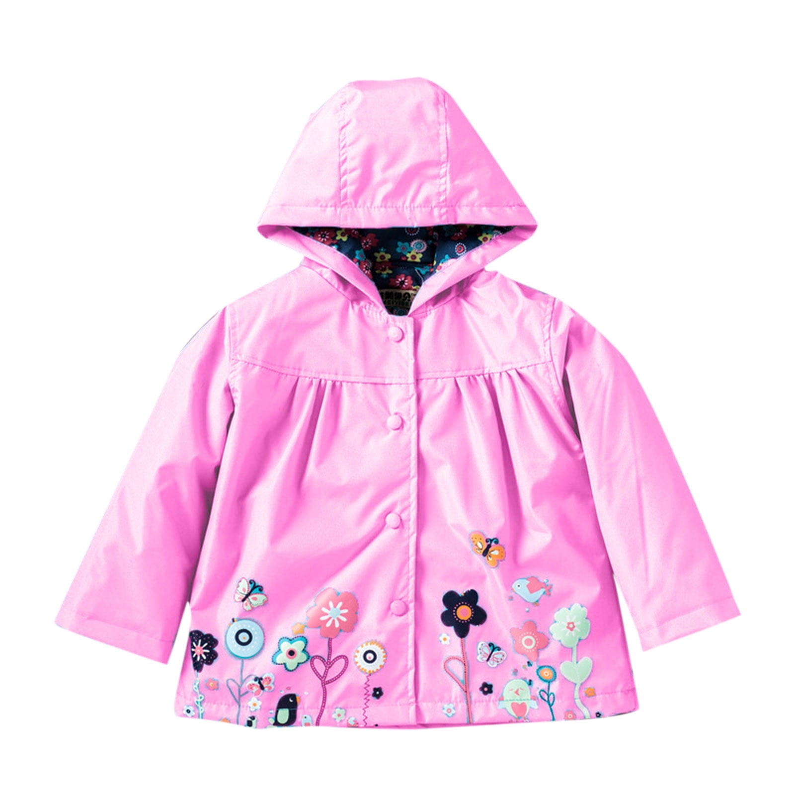 Toddler Girls Flower Print Hooded Raincoat Infant Baby Windproof Button ...