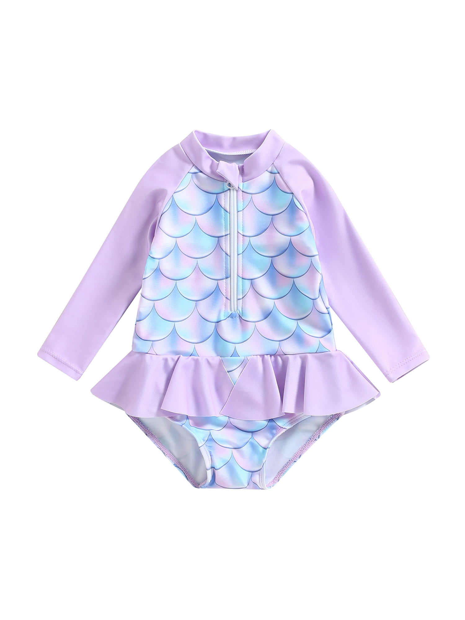 Toddler Girls Jumpsuit Swimsuit Fish Scale Print Long Sleeve Round Neck ...