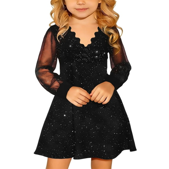 Toddler Girls Kids Puff Long Sleeve Mesh High Waist A Line Short Dress ...