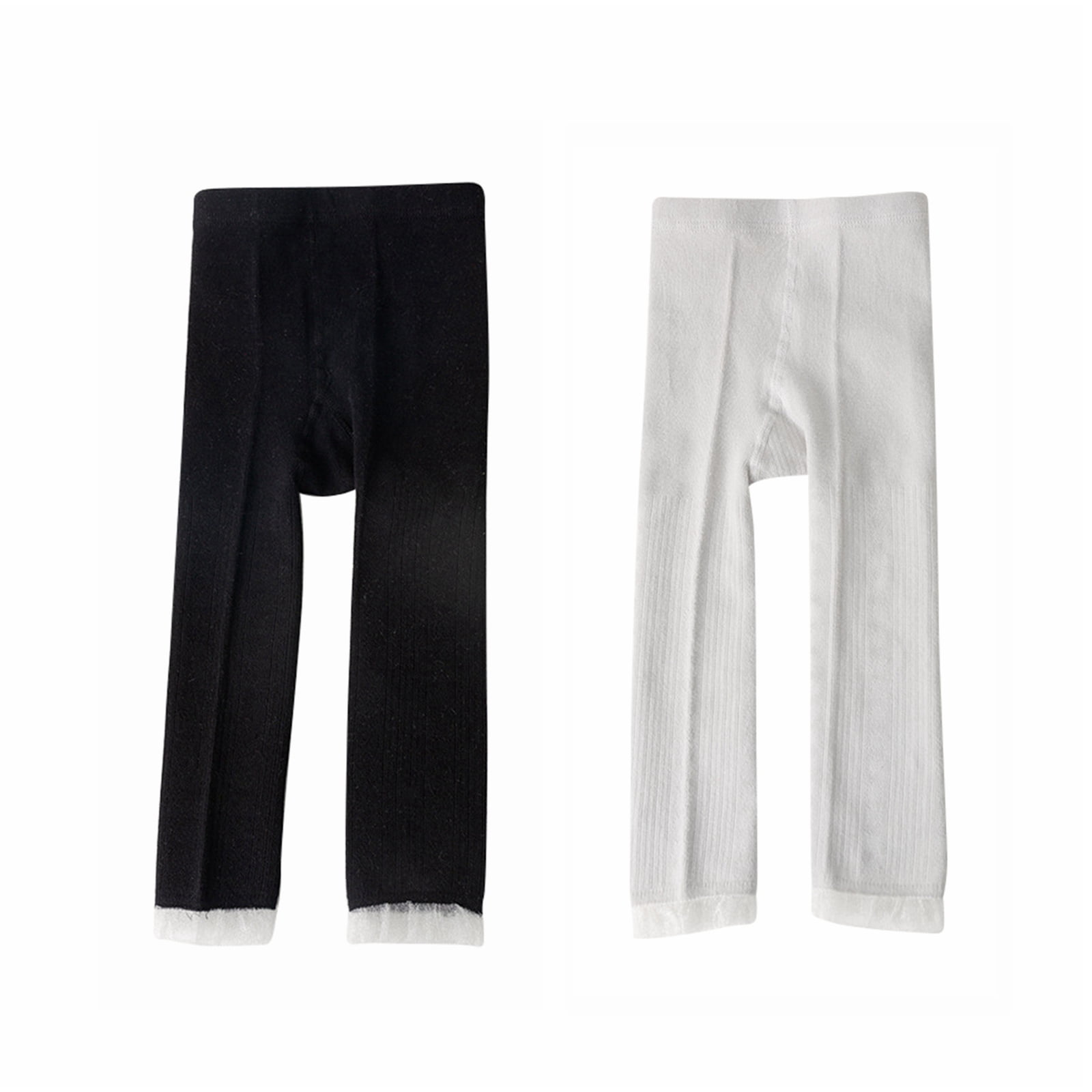 Toddler Girls Leggings Ribbed Cotton Knit Lace Trim Footless Ruffle ...