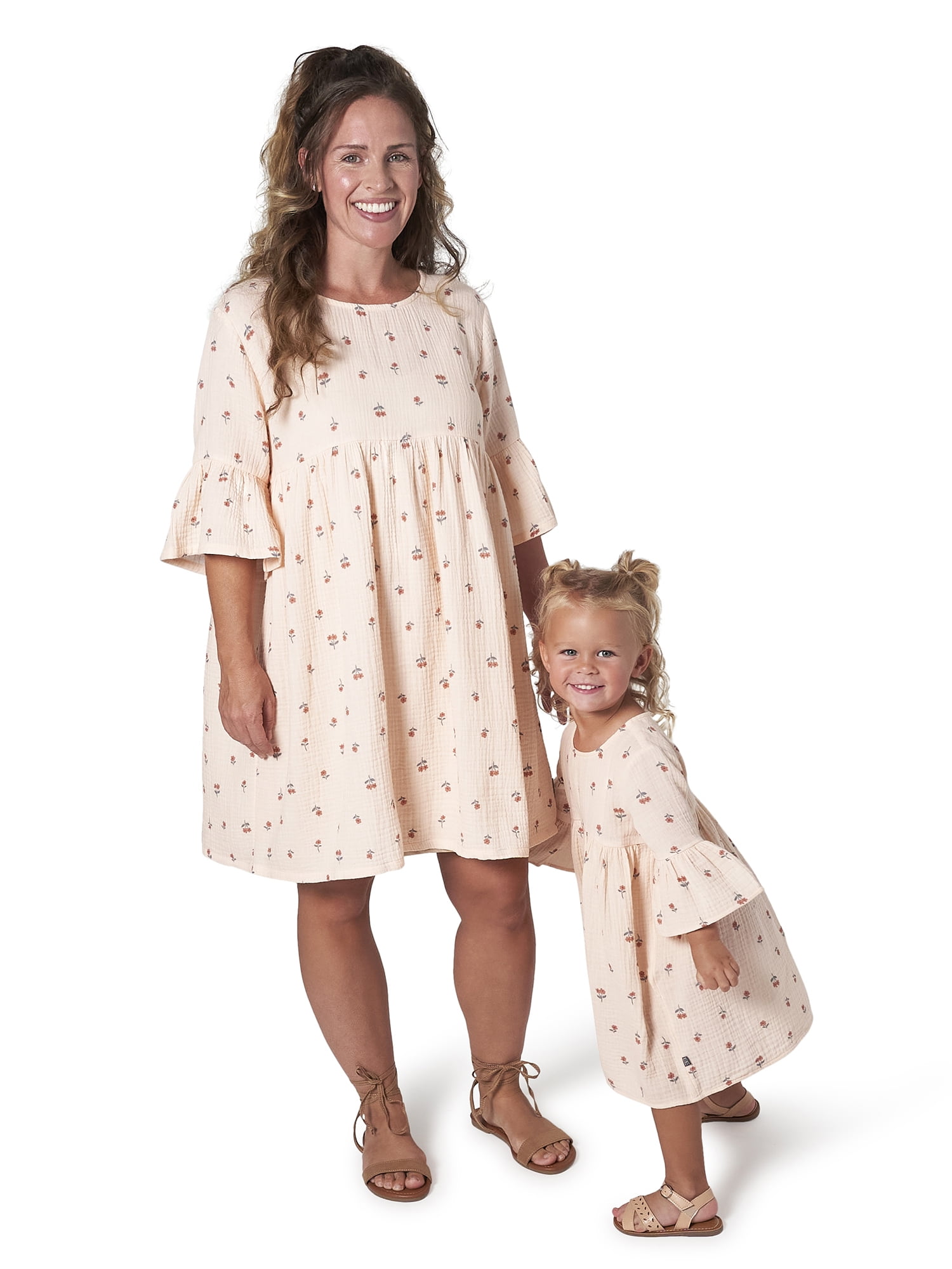 Toddler Girls Light Pink Daisies Gauze Dress - Walmart Business Supplies