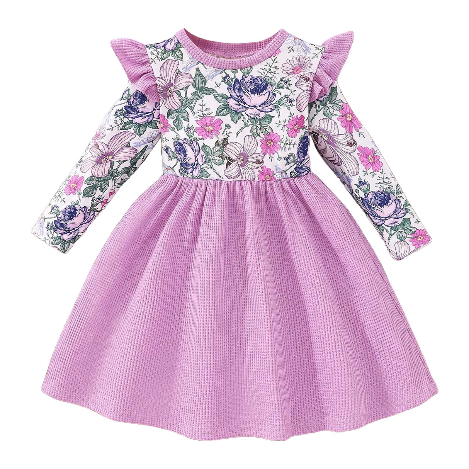 Toddler Girls Long Sleeve Floral Prints Christmas Princess Dress Dance ...