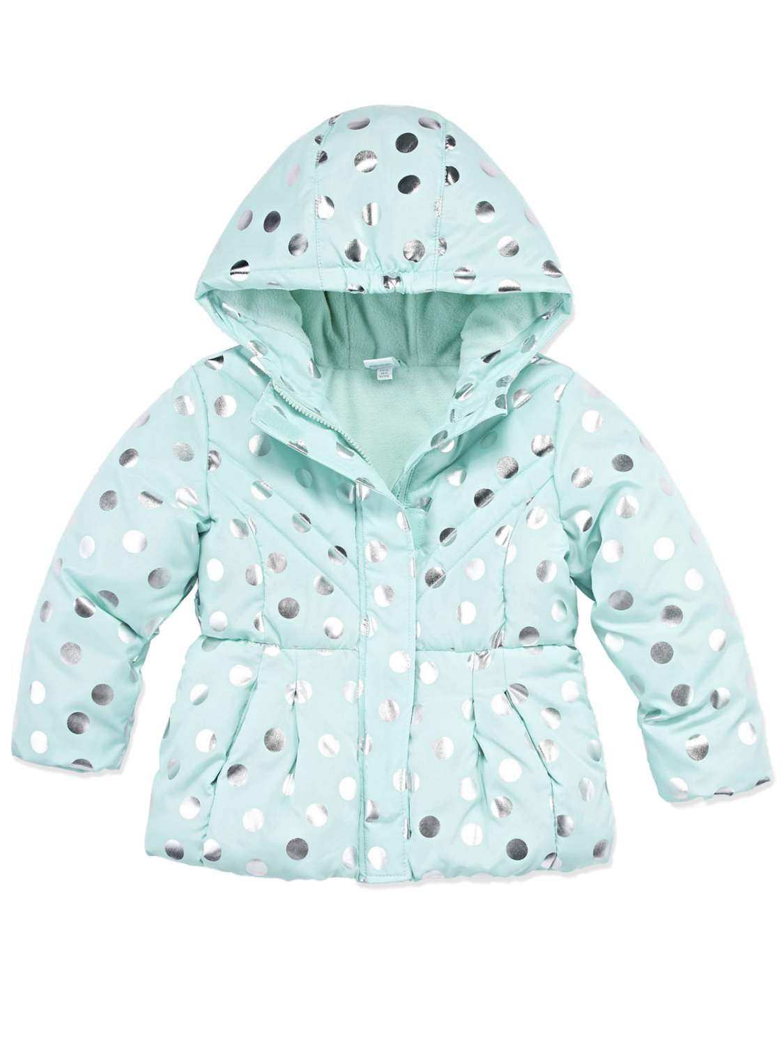 Toddler Girls Mint Blue & Silver Polka Dot Puffer Jacket Winter Snow ...