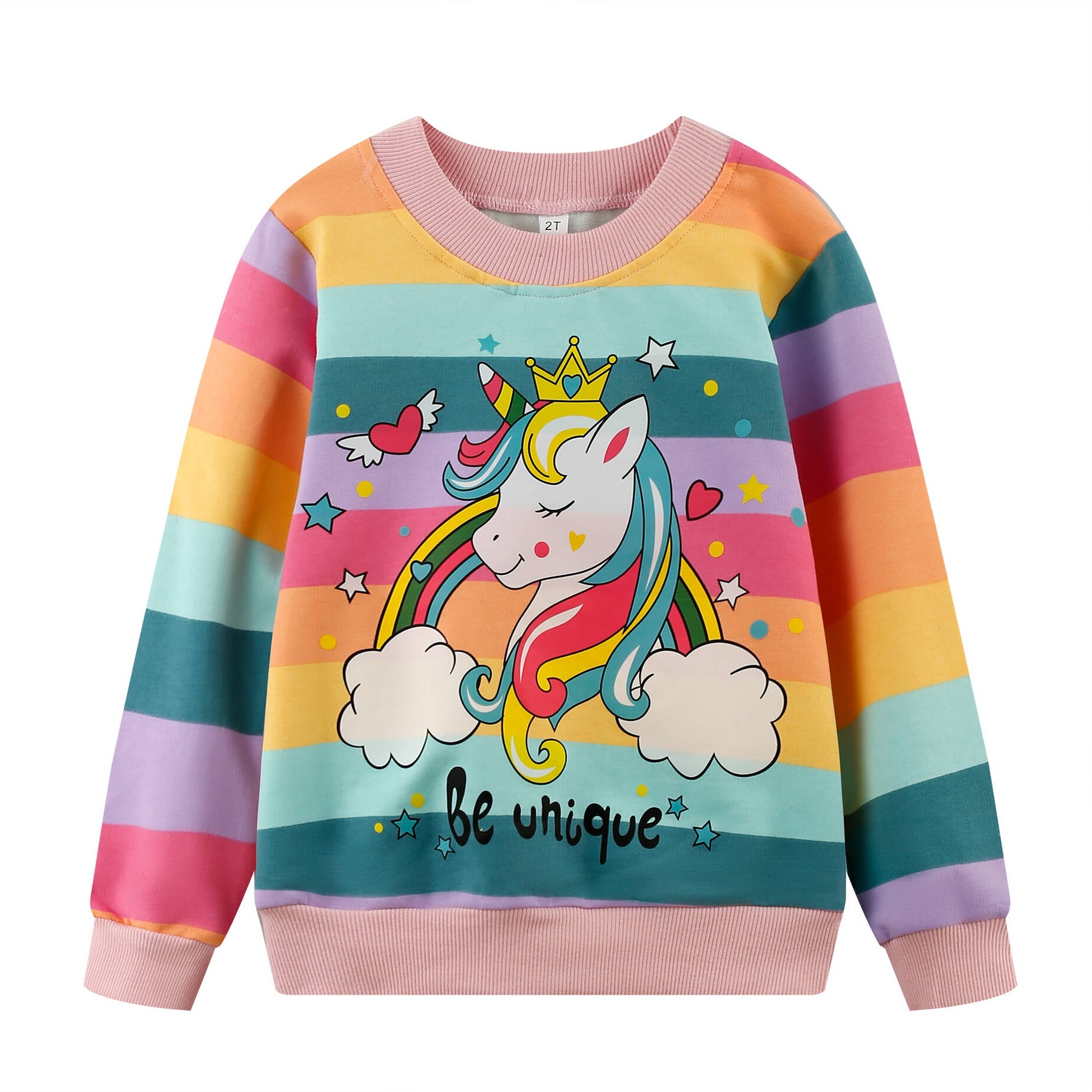 Toddler Girls Multicolor Stripe Unicorn Sweatshirts Kids Long Sleeve ...