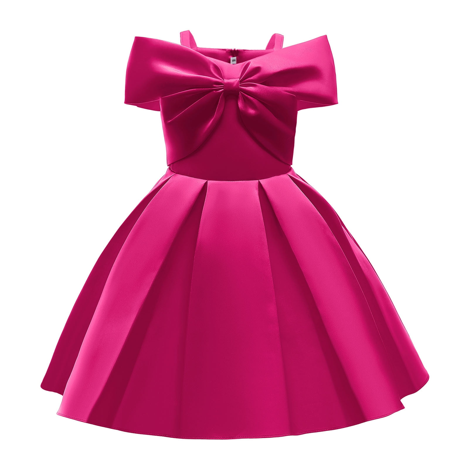 Toddler Girls Off Shoulder Dress Sleeveless Bowknot Party Gown Solid ...
