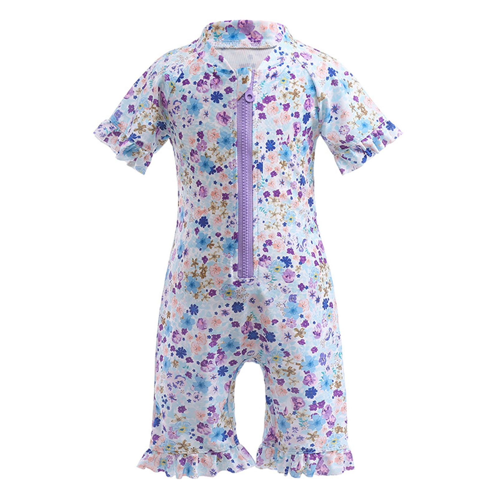 Toddler Girls One Piece Swimsuit Floral Print Short Sleeve Onesie ...